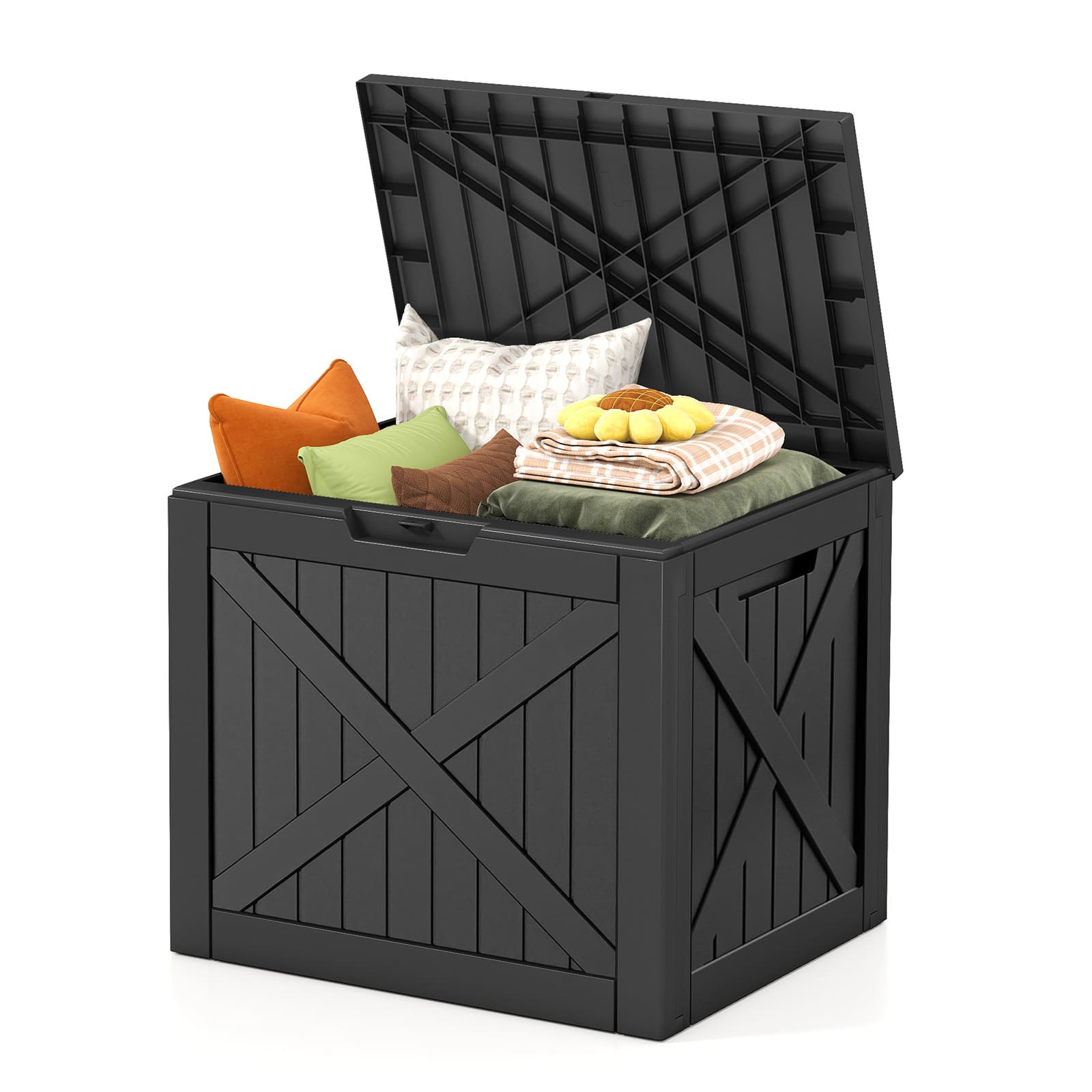 MooxvMoo 32 Gallon Black Outdoor Storage Box Wood Grain Resin ...