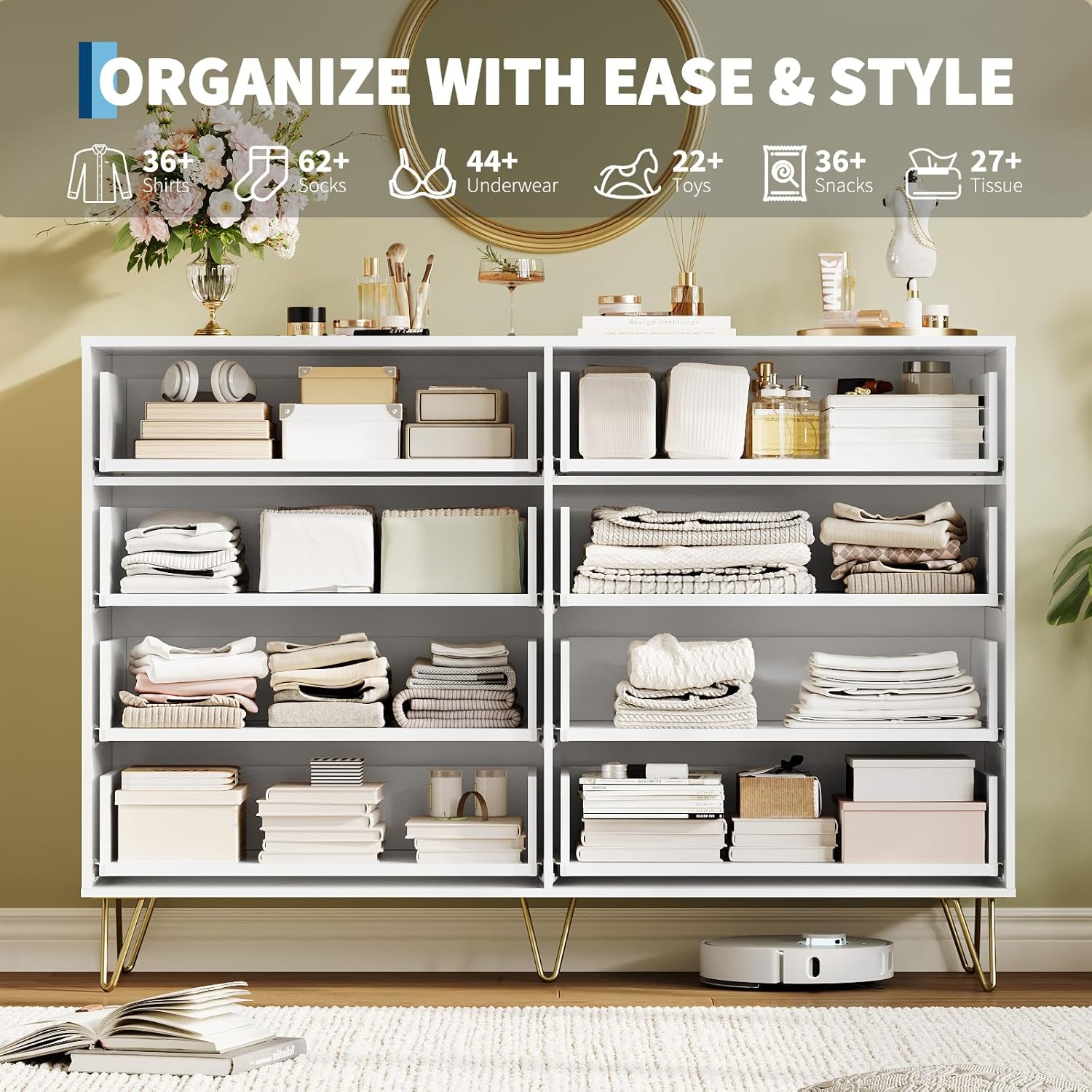 Garvee Fluted Dresser for Bedroom with 8 Drawers 55 in Wide Modern ...