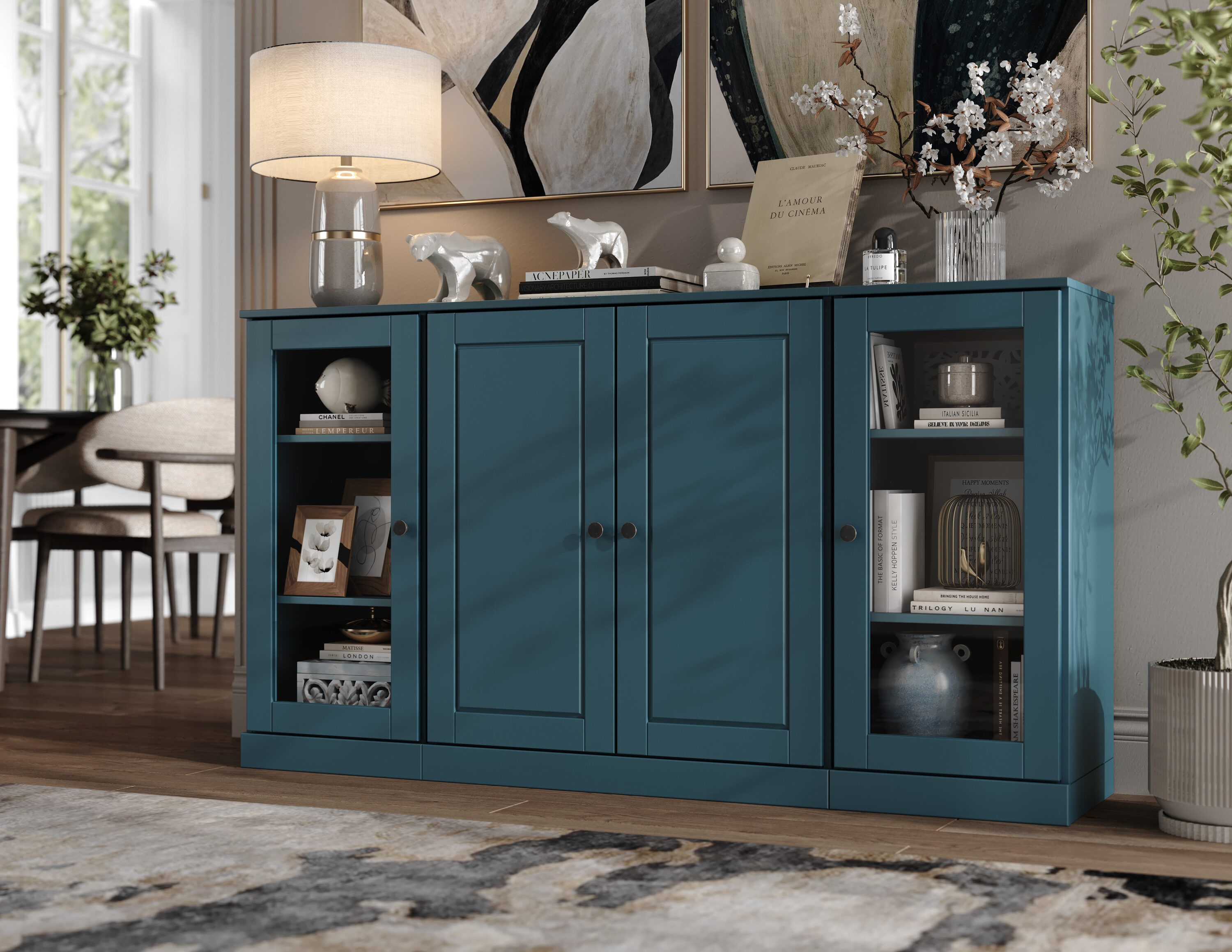 Palace Imports Solid Wood Clear Glass Raised Panel Modular Buffet ...