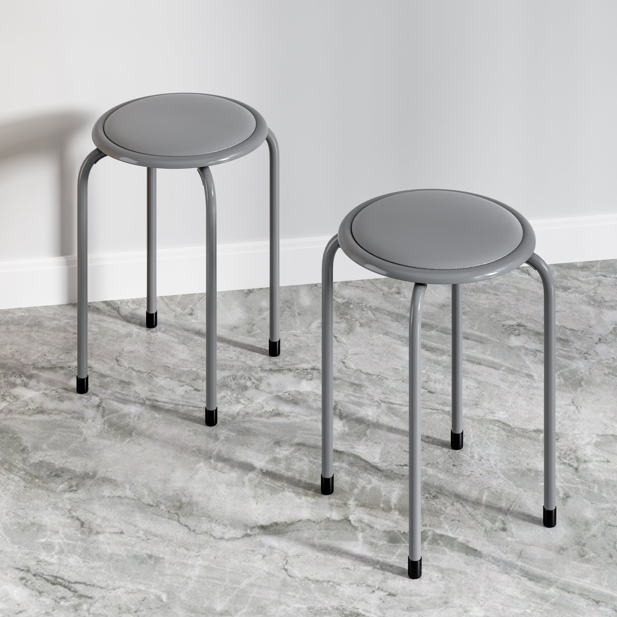 Vecelo Gray Stackable Stools Set of 6 Padded Metal Stools Lightweight ...