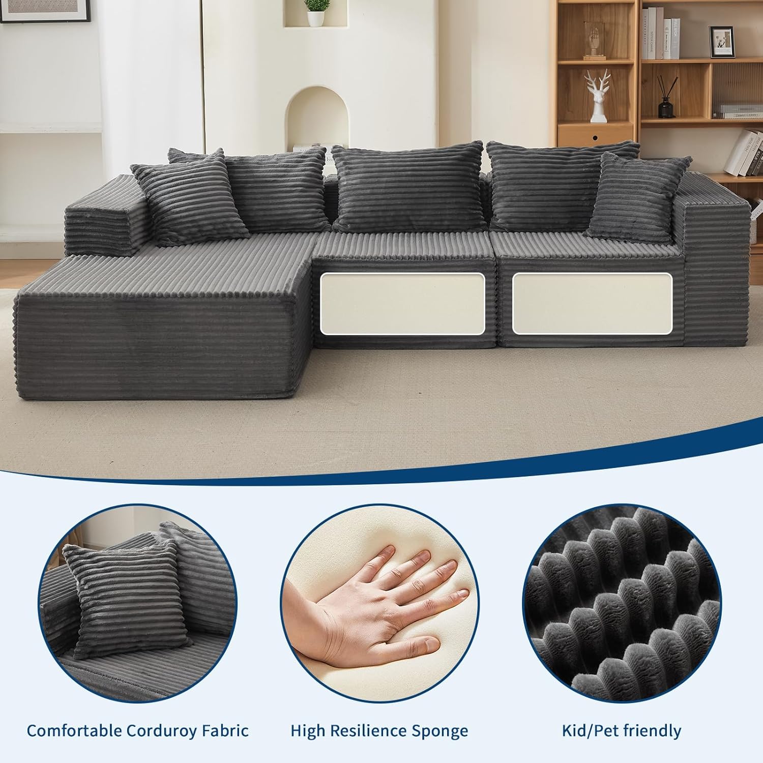 Qeetex 1 Polyurethane Modular Full Compression Sofa Left Facing 25mm ...