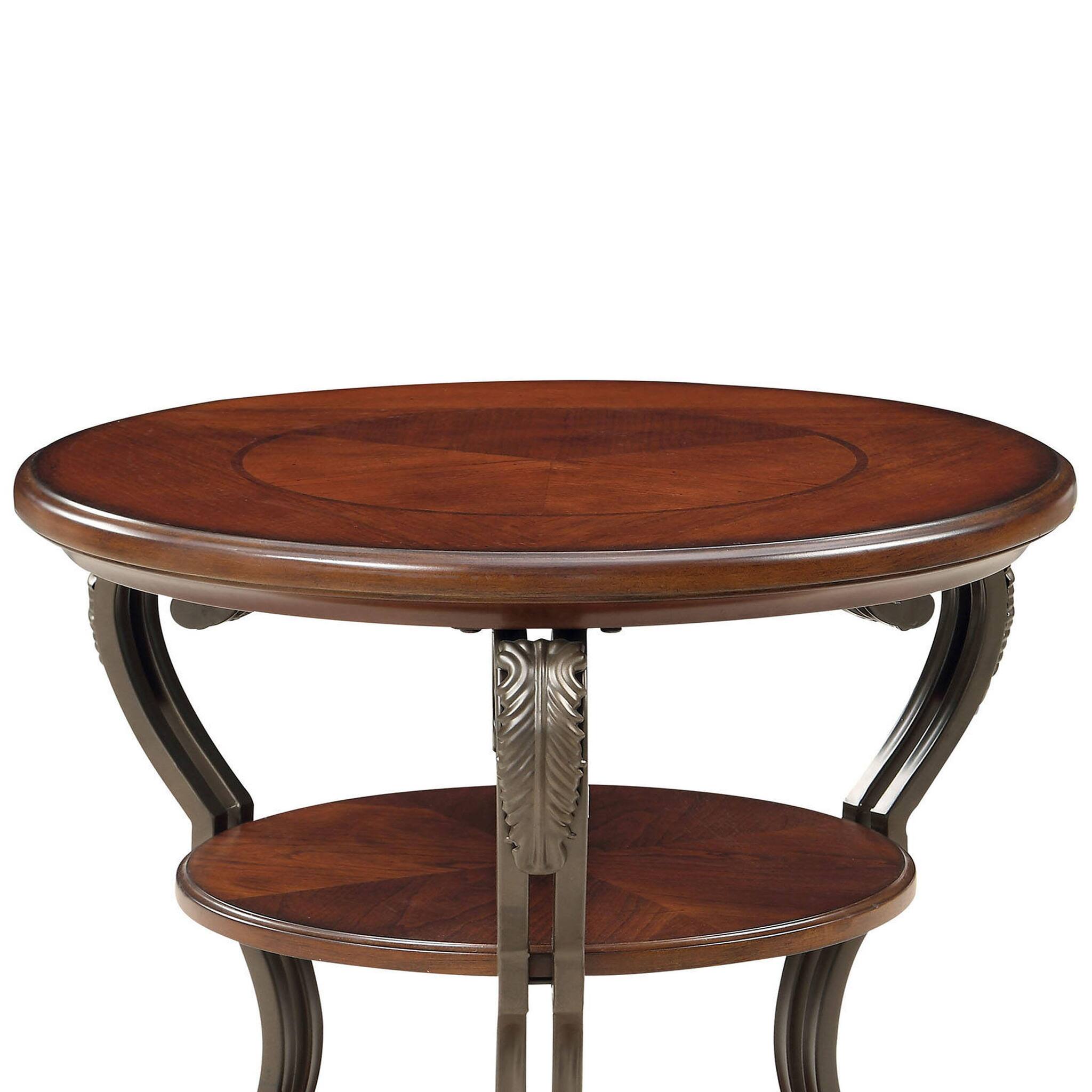 LOVMOR Traditional Style Brown Cherry 1pc SIDE TABLE Open Bottom Shelf ...