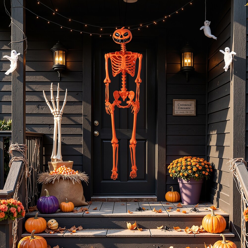 Costway 5.2 FT Poseable Halloween Skeleton Life-Size Decoration with ...