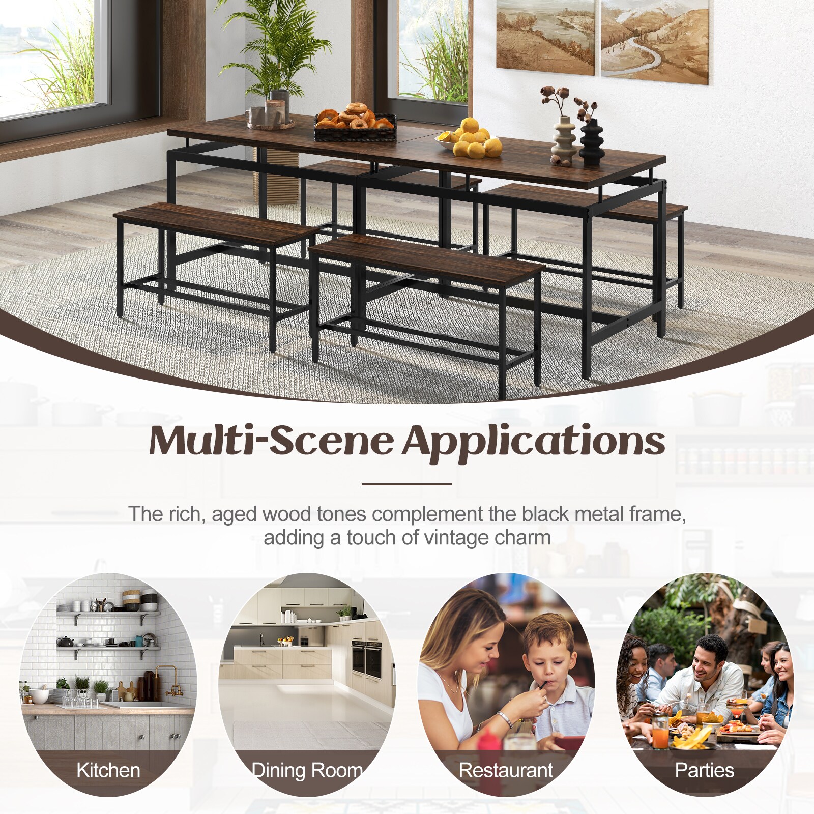 Fenbeli 3 Piece Dining Table Set with Benches for Small Spaces in the ...