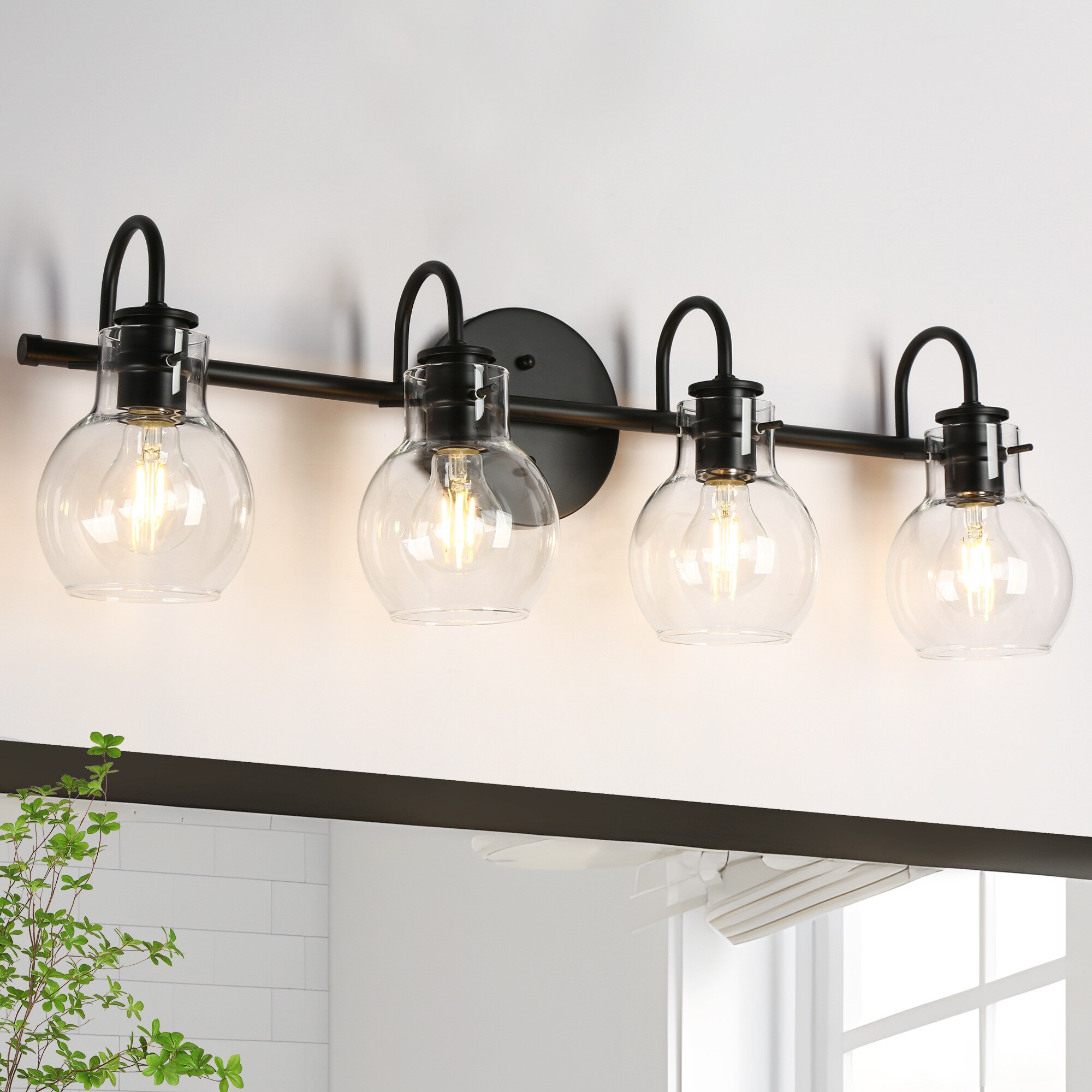 LNC Charm 28.5-in 4-Light Matte Black LED Modern/Contemporary Vanity ...