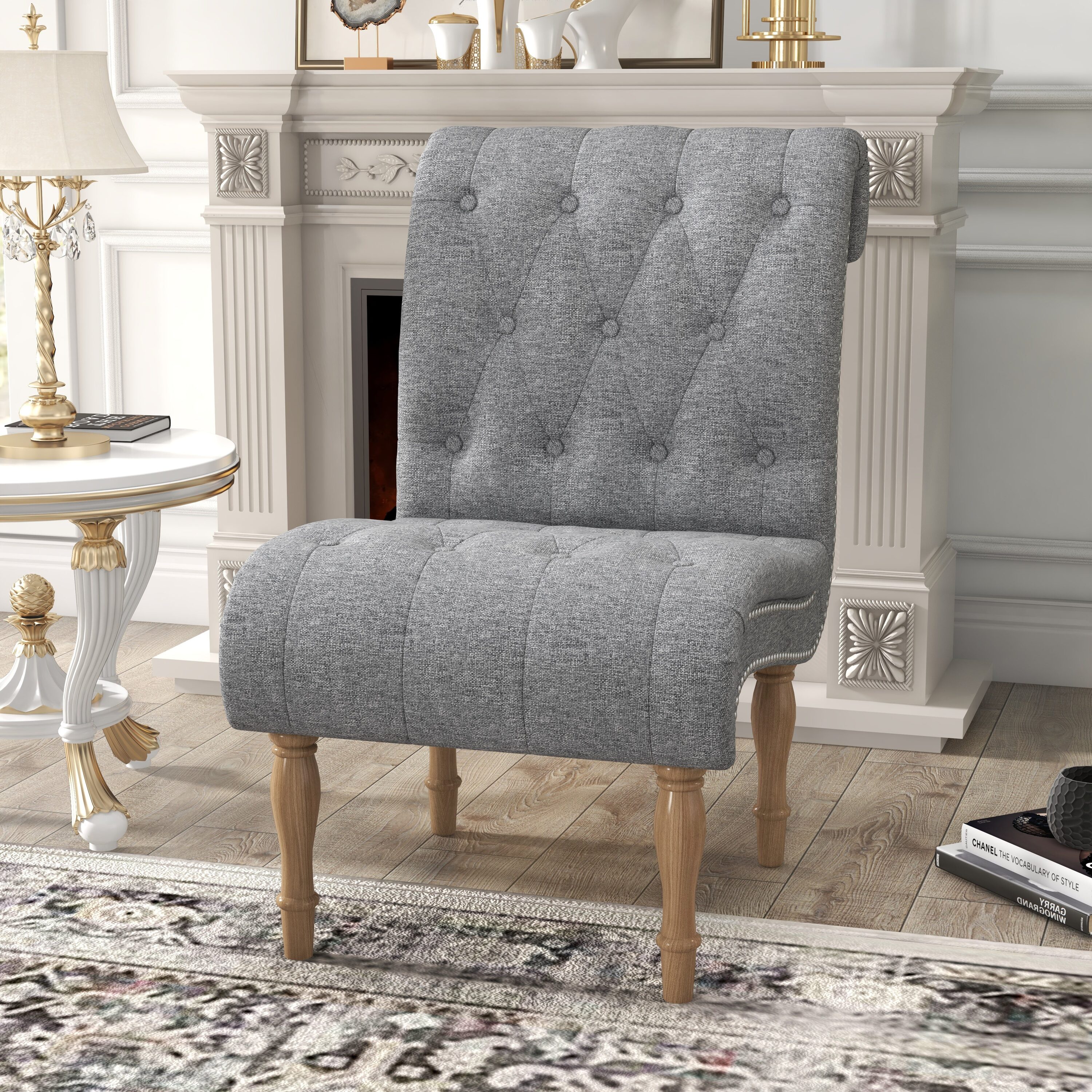 Boyel Living Gray Armless Upholstered Lounge Chair For Bedroom and ...