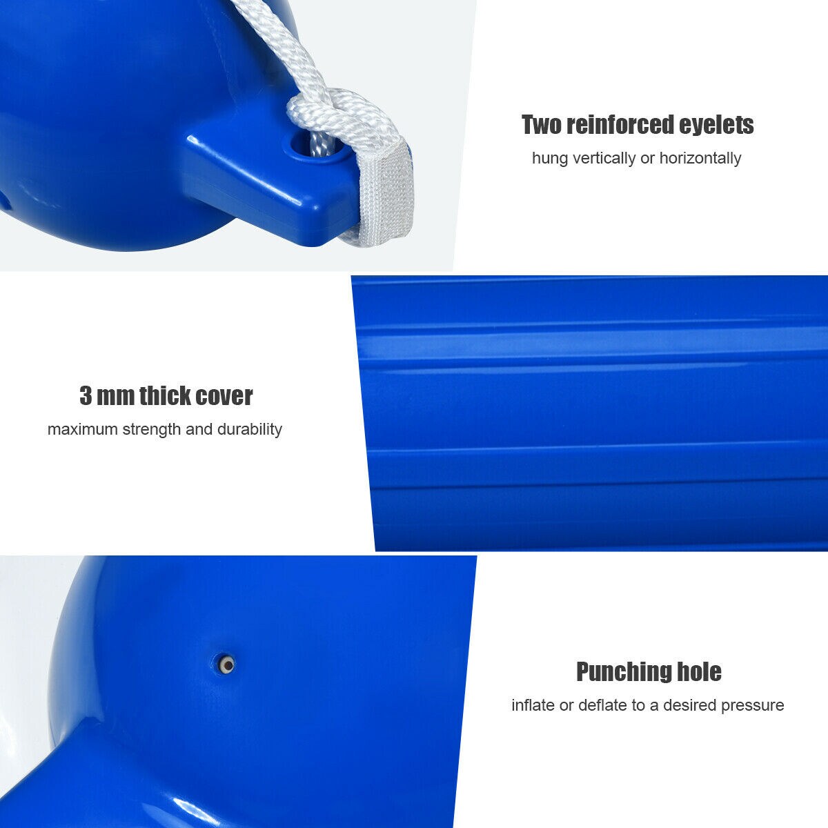Slickblue PVC Boat Dock Fenders 4 Pack with Reinforced Eyelets for ...