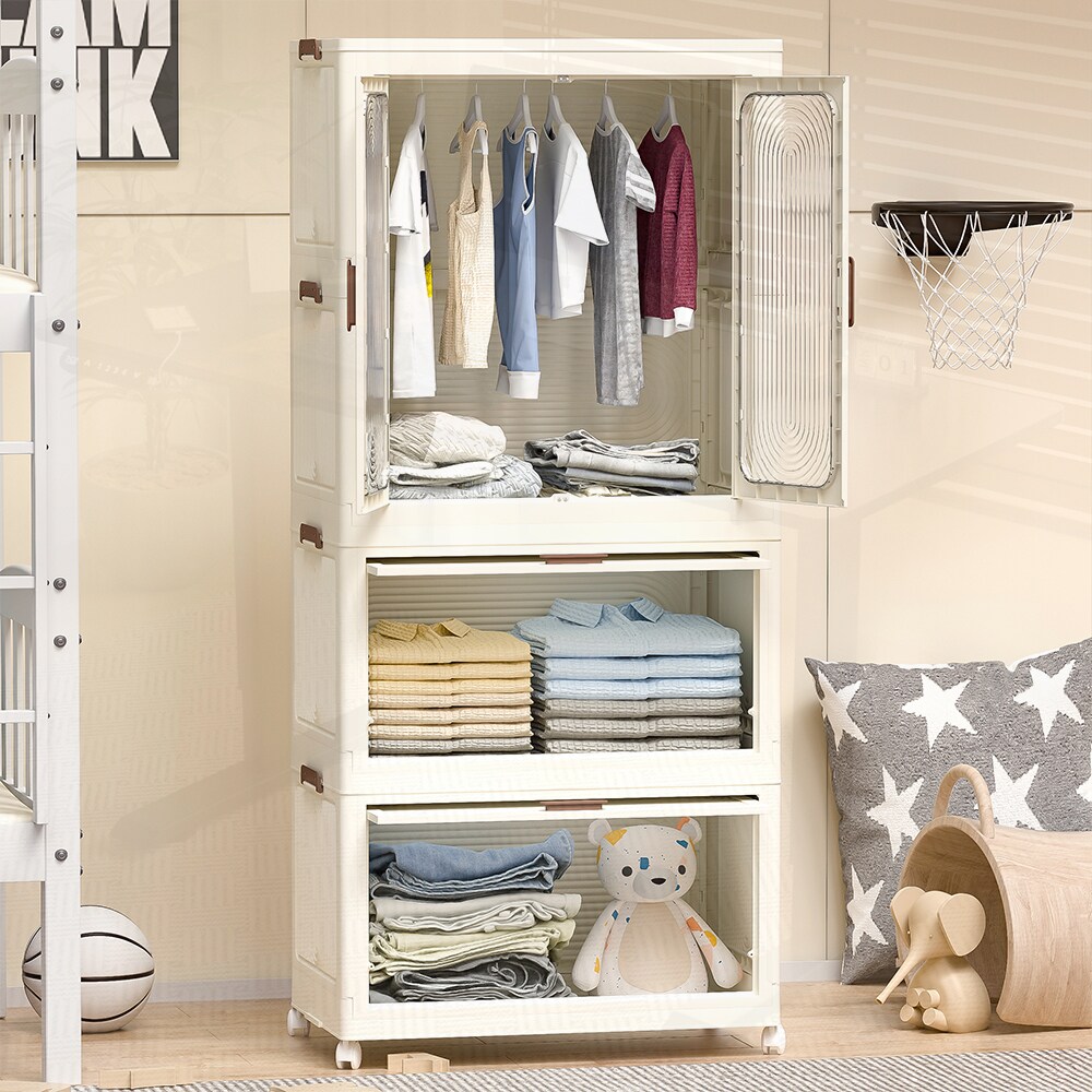Watnature Portable White Baby Wardrobe Closet with Magnetic Doors Four ...