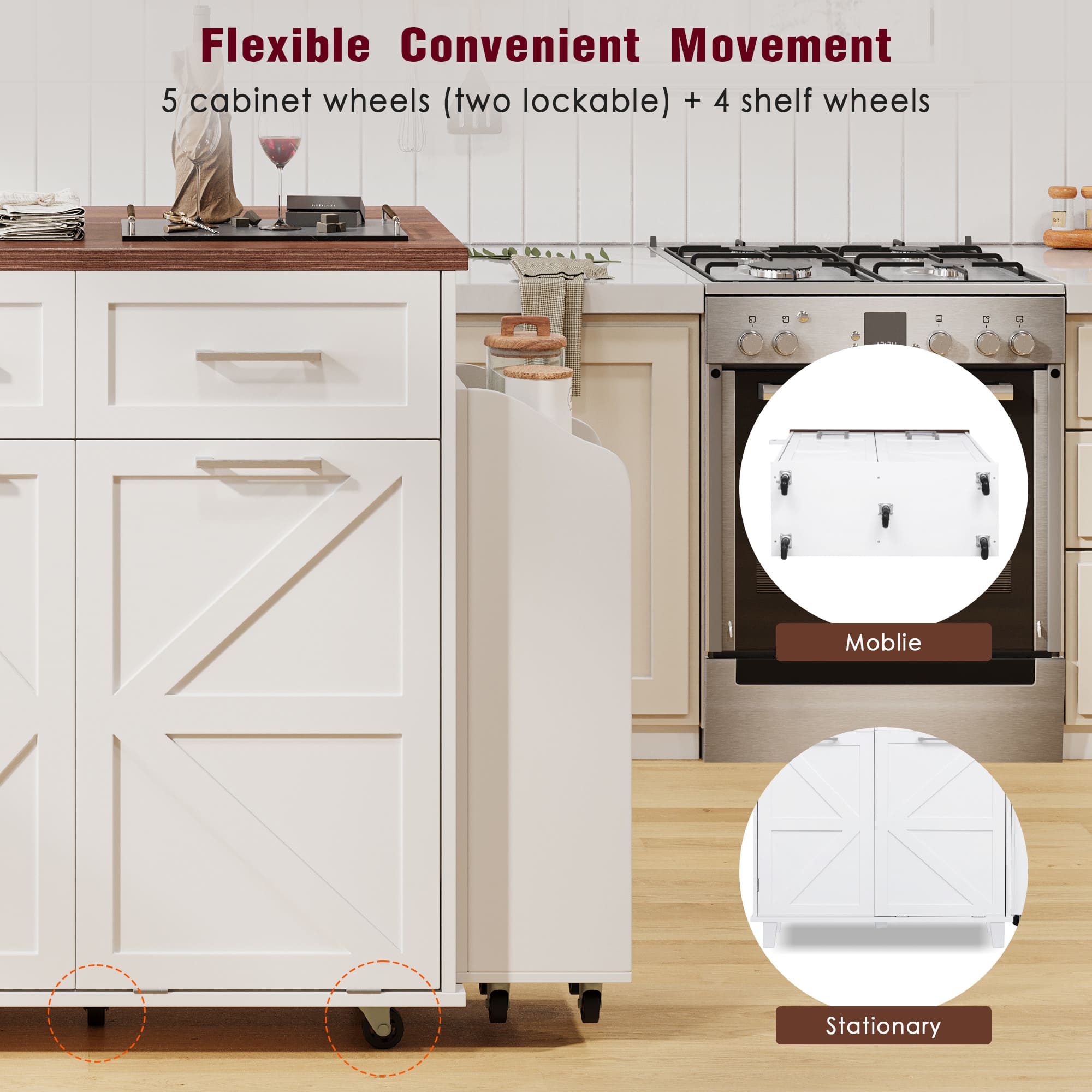 Vynxaria 47in Farmhouse Kitchen Island with Drop Leaf with Removable ...