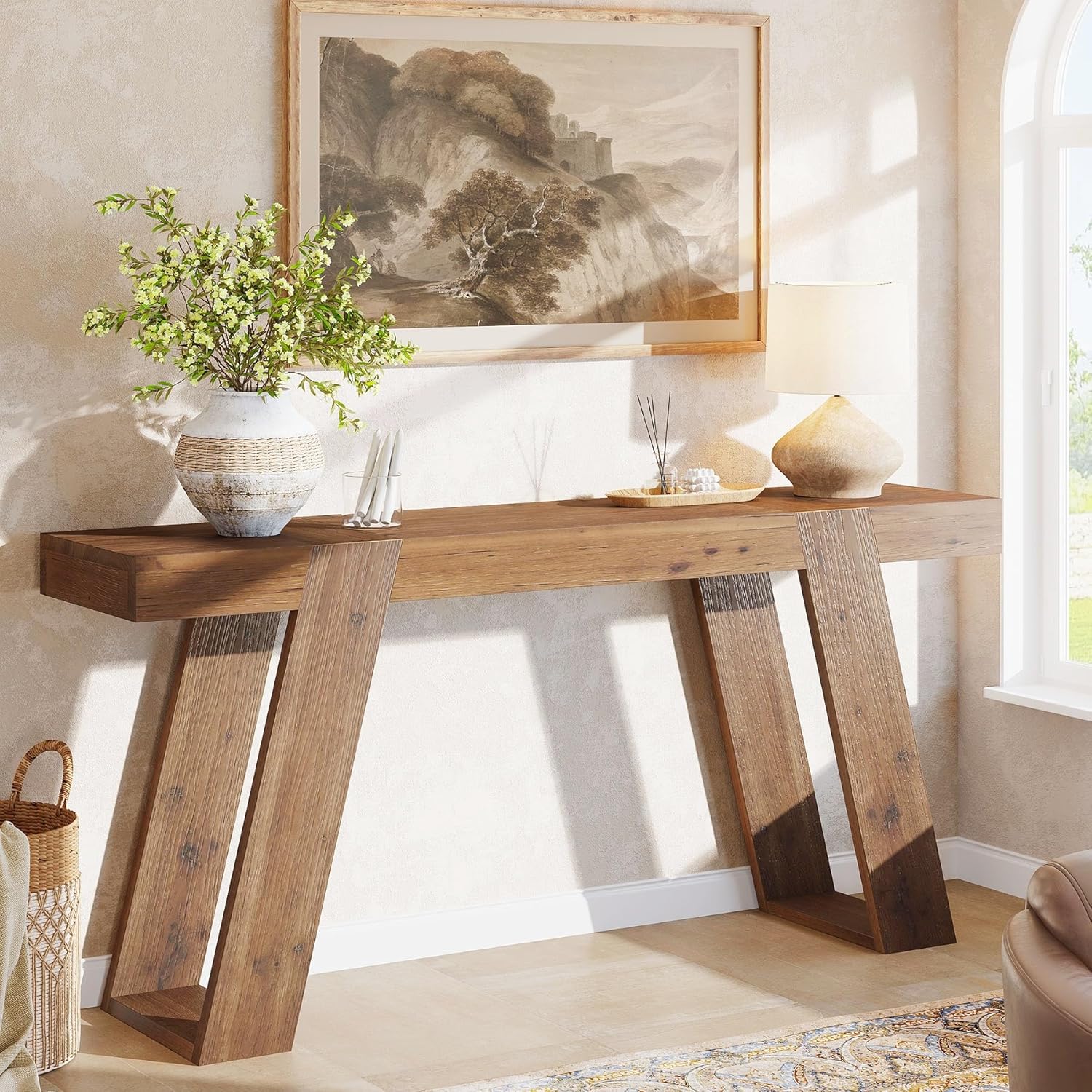 Tribesigns Solid Wood Console Table 63 inches Narrow Sofa Table Behind ...