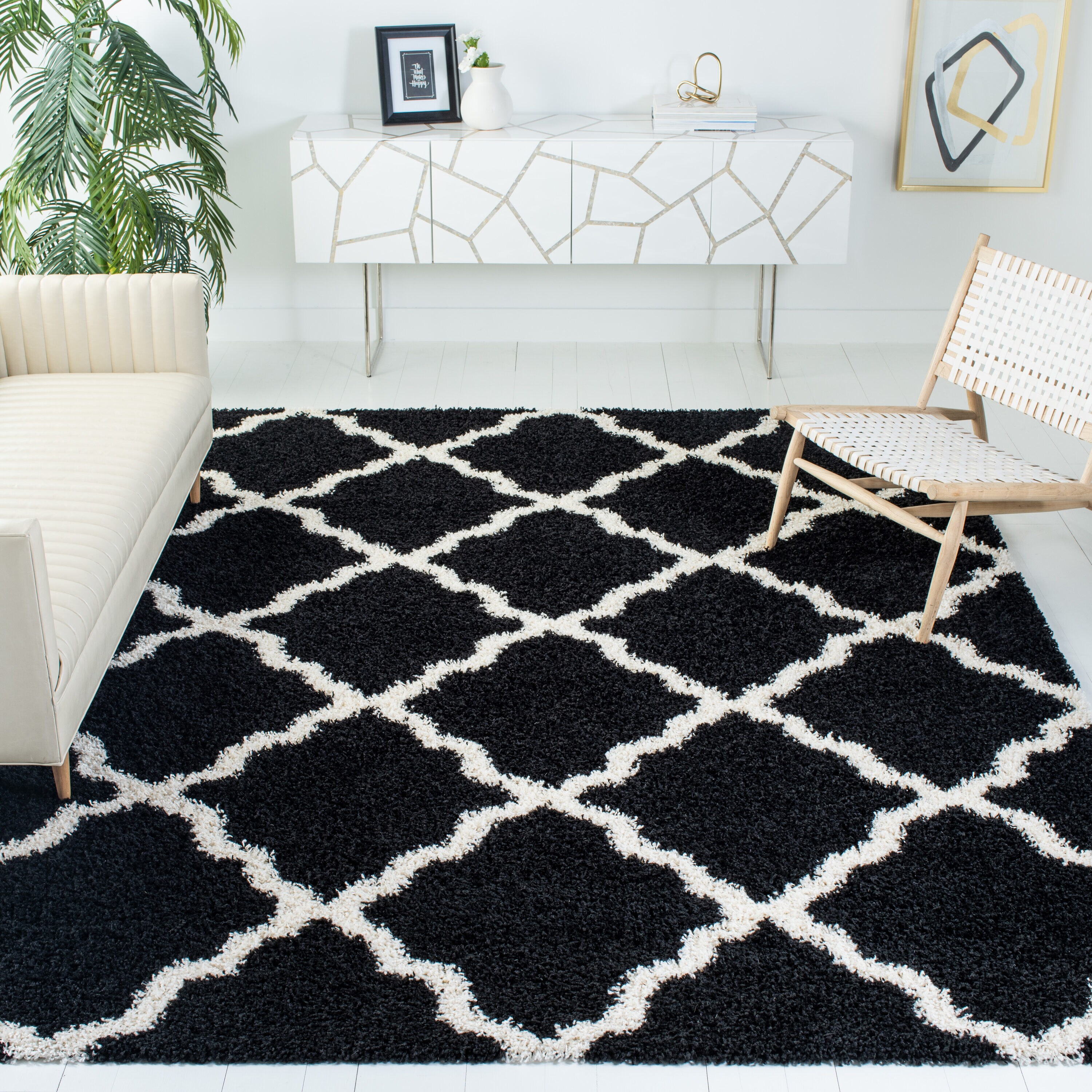 Safavieh Dallas Shag 257Z Black Ivory 8ft x 10ft in the Rugs department ...