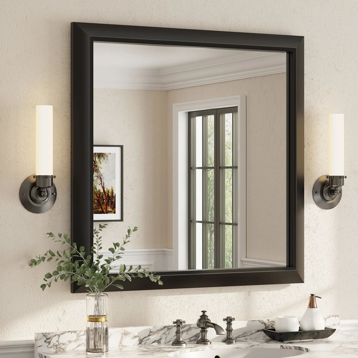 Blisstyle Set of 2 Tempered Glass 36-in x 36-in Beveled Rectangle ...