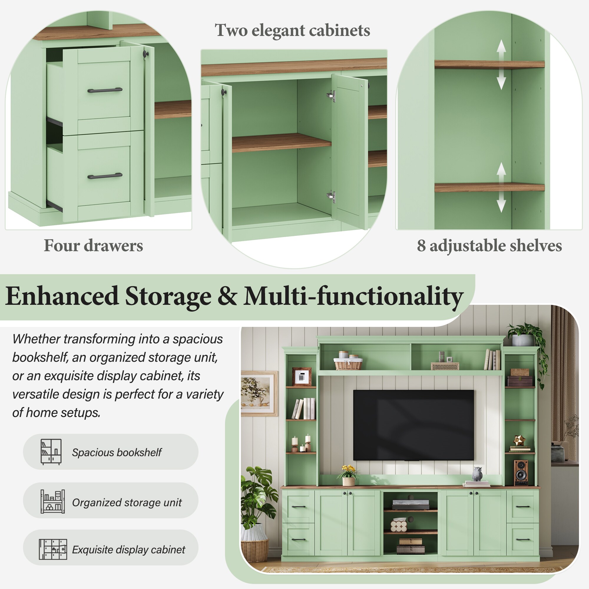 LUXEYARD 4-in-1 Entertainment Center Wall Unit with Bookshelf for TVs ...