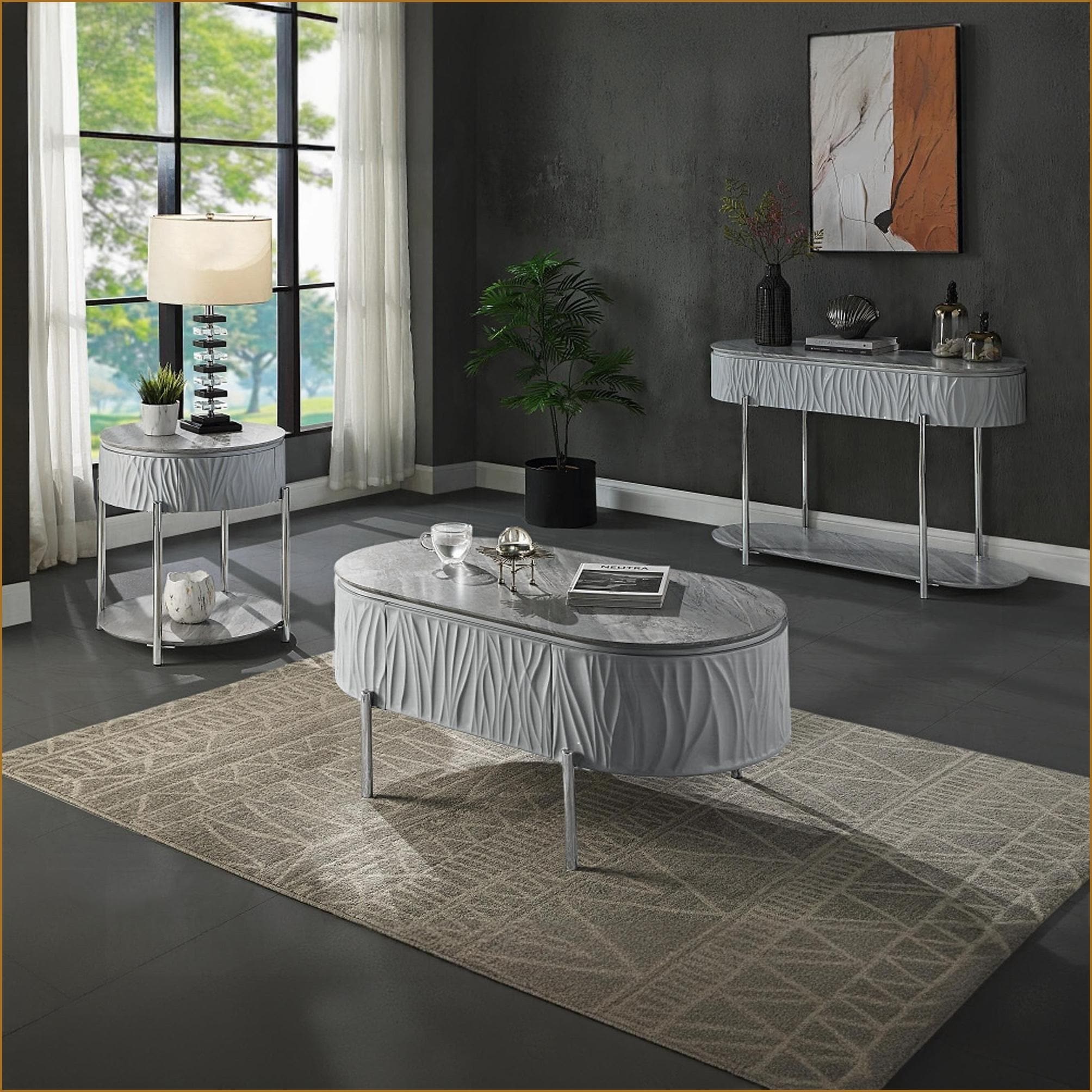 Watnature Modern High Gloss Grey Coffee Table with Chrome Metal Legs ...