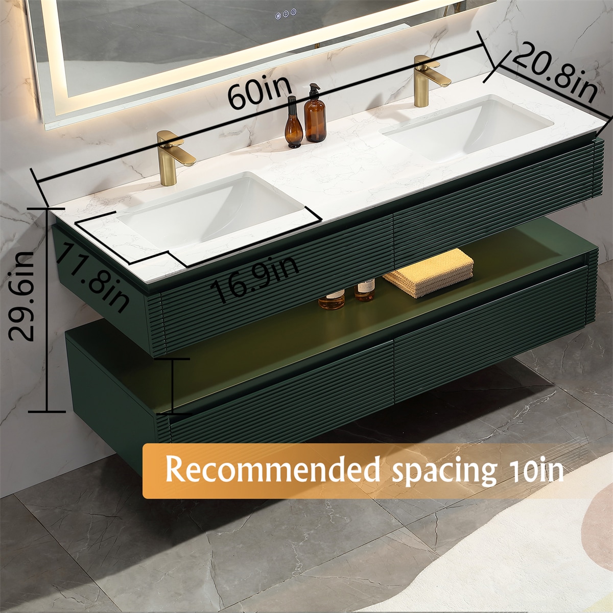 Poinic Double-layer Floating Fully Assembled 60-in Green Undermount ...