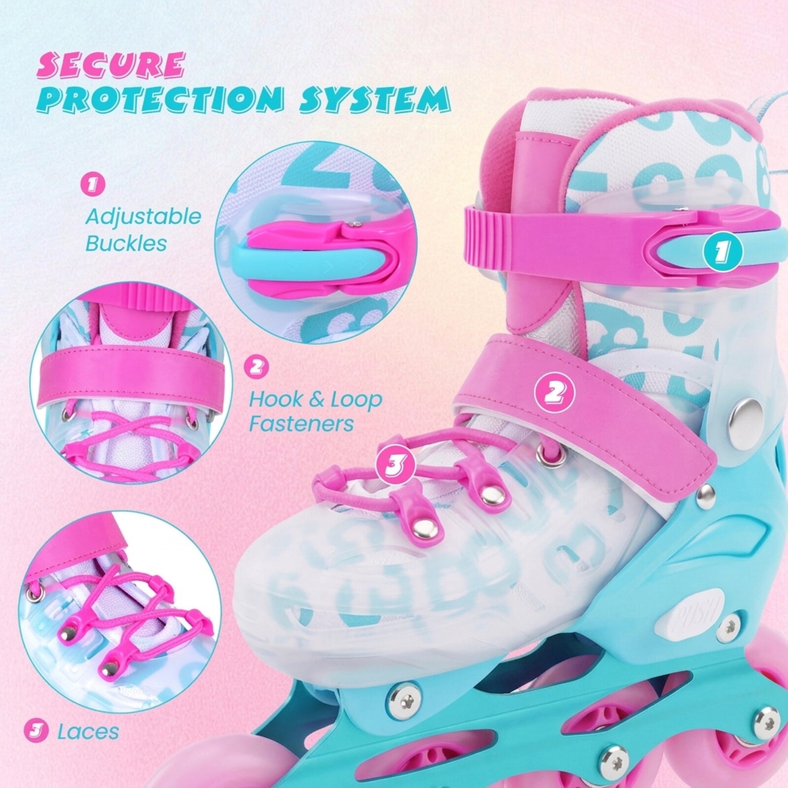 SUGIFT 4-Size Illuminating Kids Inline Skates Light-Up Wheels for Ages ...
