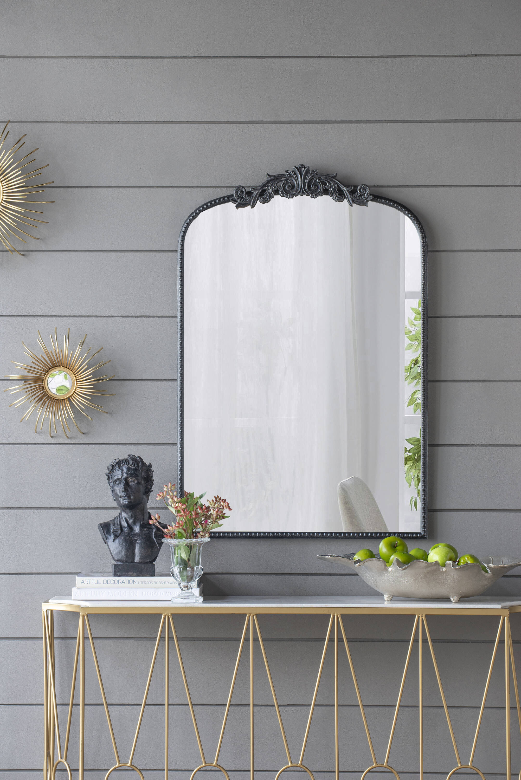 CESICIA 24.00-in W x 36-in H Arch Black Framed Wall Mirror in the ...