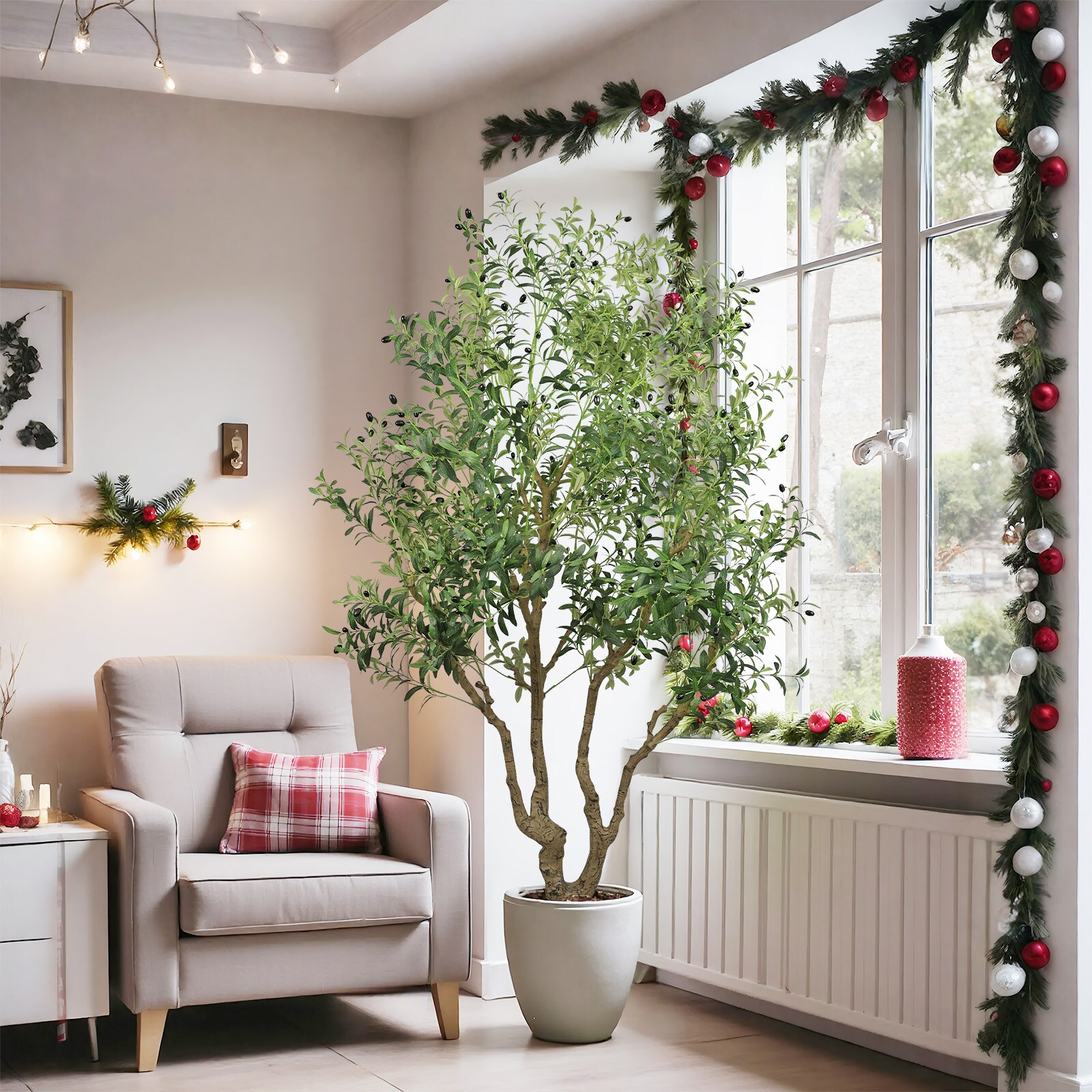 GlasFlength 8FT Tall Artificial Olive Tree with Natural Trunk Lifelike ...