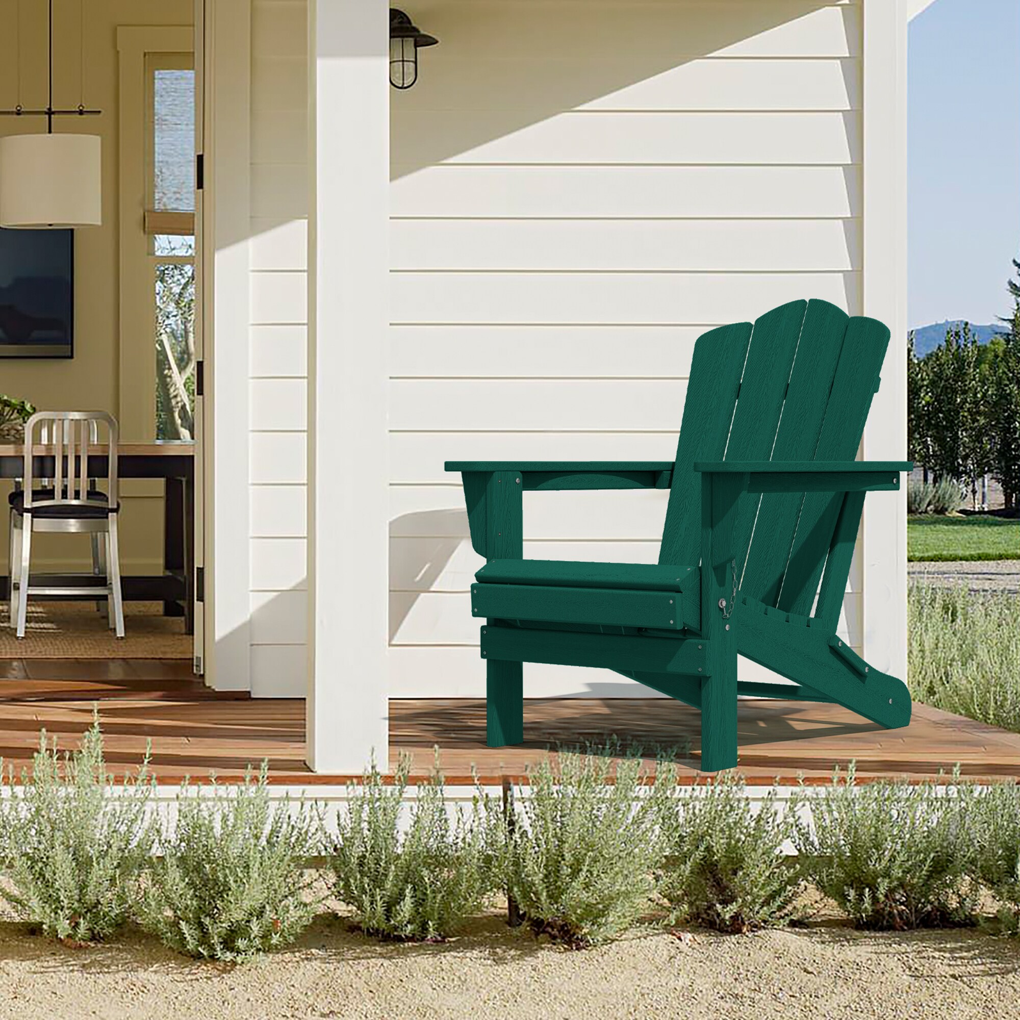 JEAREY Folding Patio Adirondack Chair Stackable Green Hdpe Frame ...