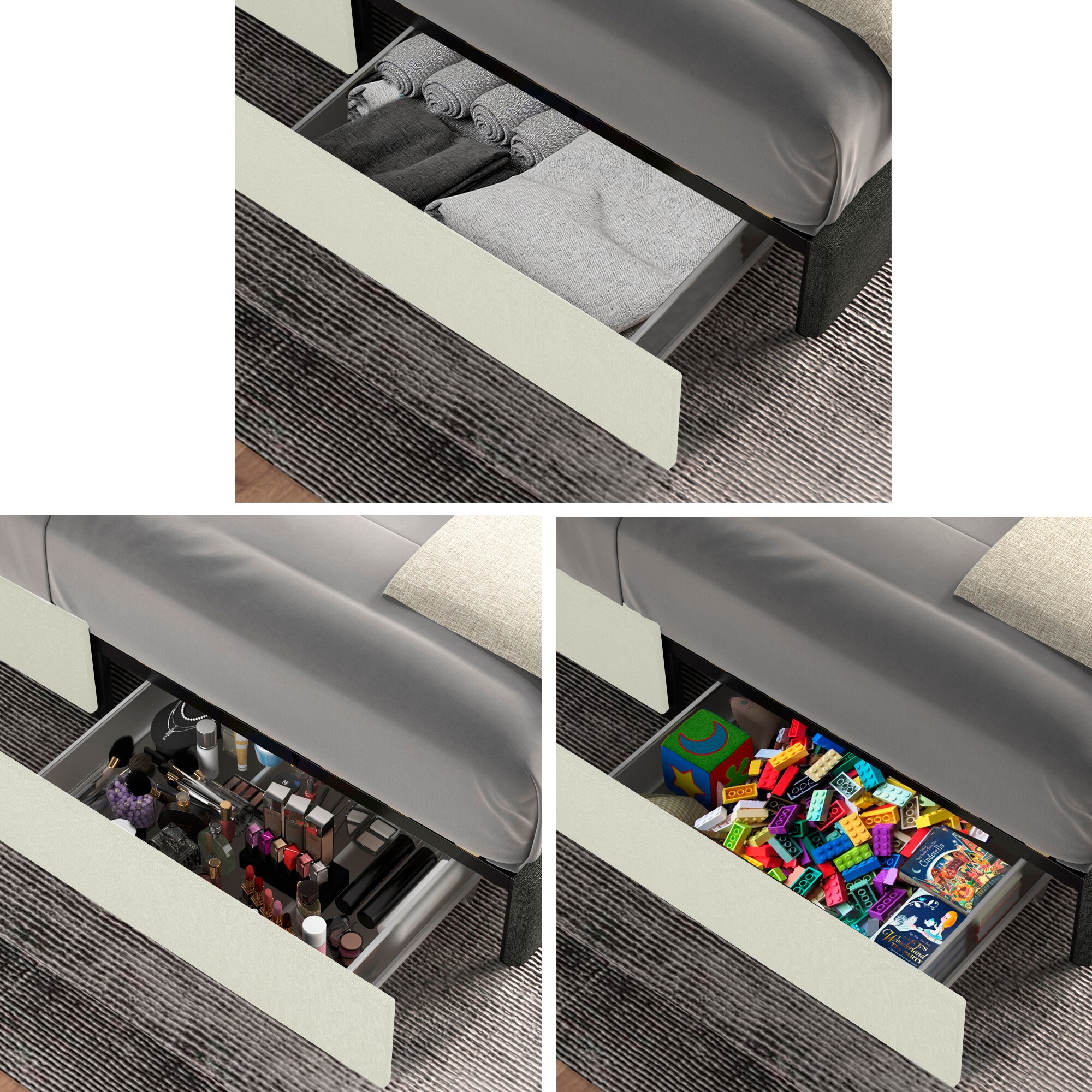 LUCKY ONE Queen Upholstered Storage Bed Anna Patented Drawer Velvet ...