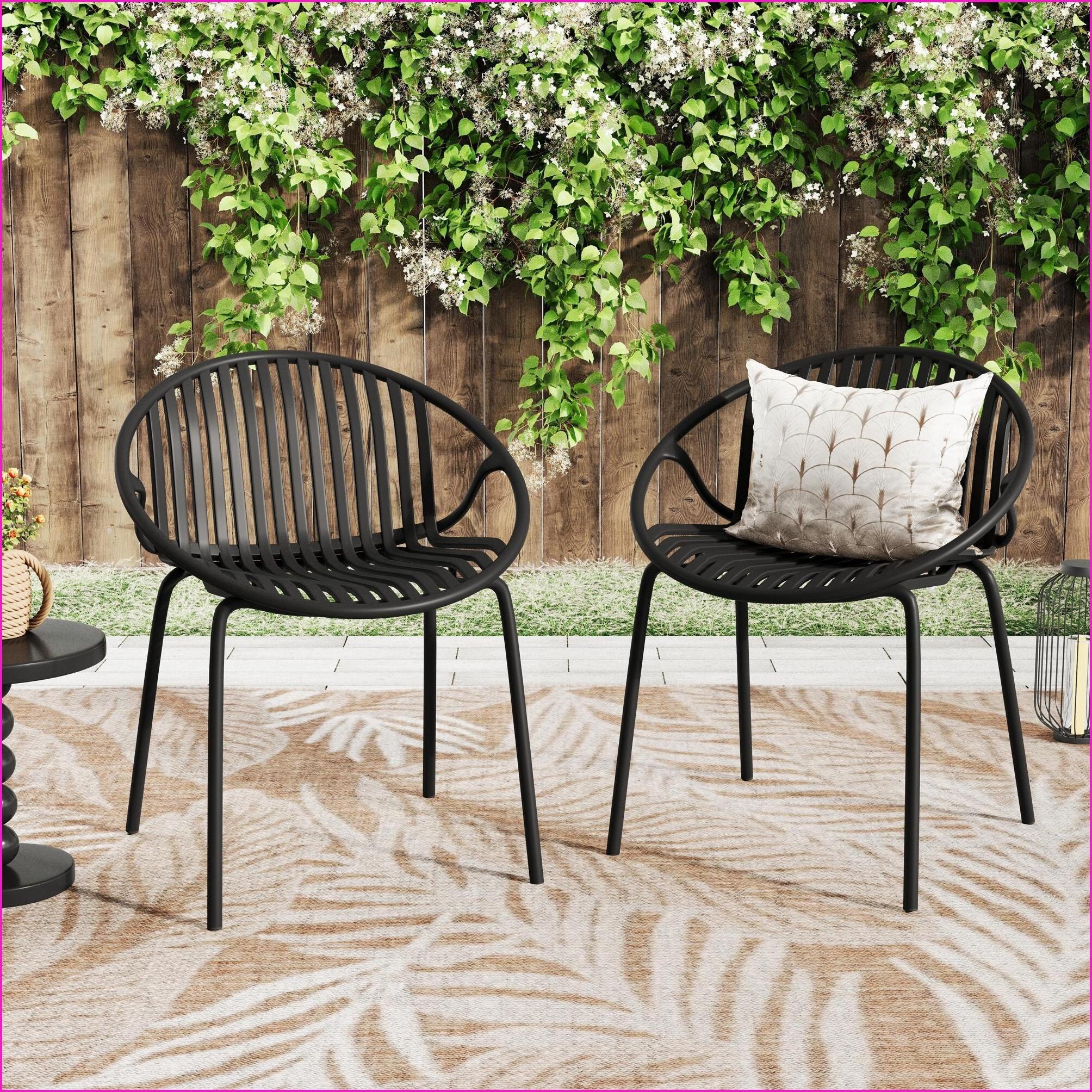 Watnature Patio Dining Chairs Stackable Modern Set of 2 Black Metal ...