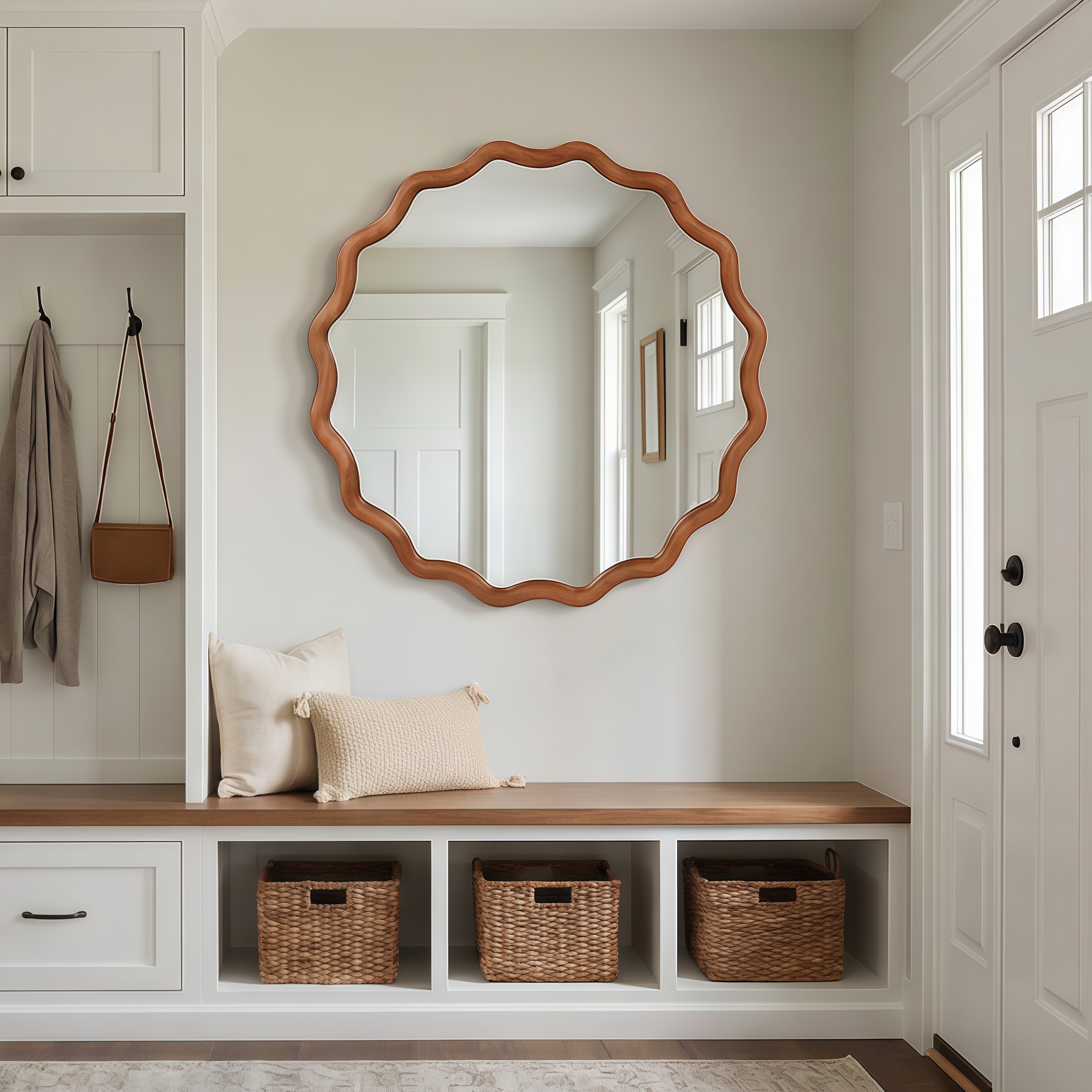 KTMBDW Wooden Framed Wall Mirror - 24 Inch Round Bathroom Vanity Mirror ...