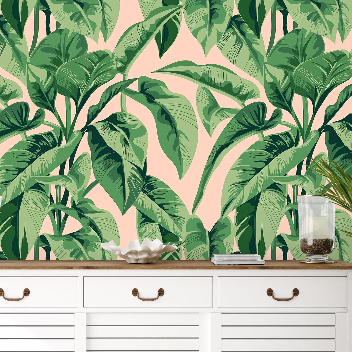 VEELIKE VEELIKE Pink Palm Tree Peel and Stick Wallpaper Boho Pink ...