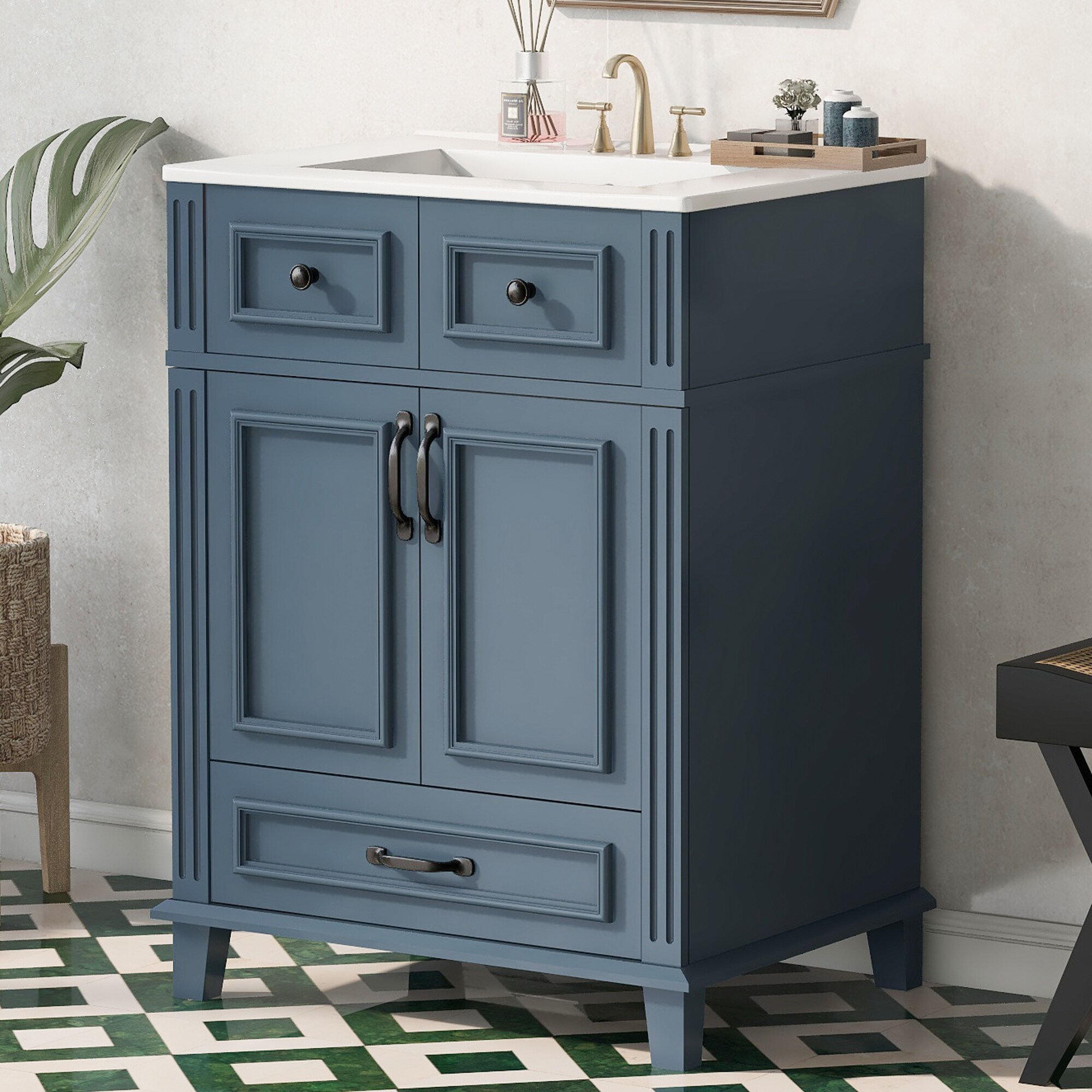 Hrinhom Unassembled 24-in Blue Undermount Single Sink Bathroom Vanity ...