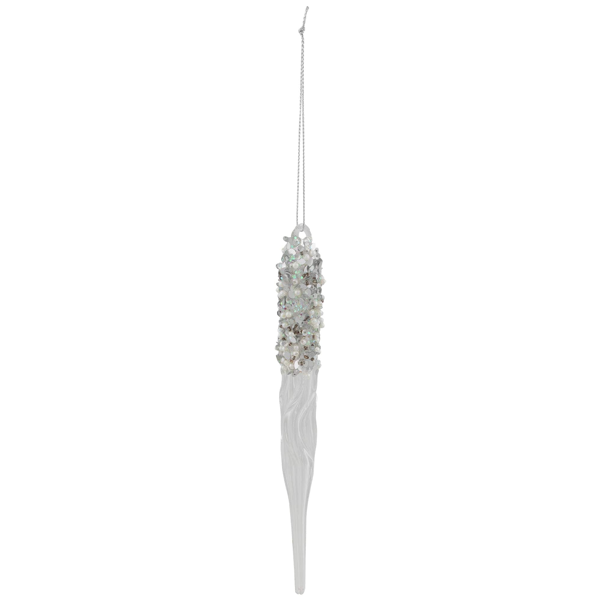 Northlight Sequined and Beaded Icicle Glass Christmas Ornament - 9 inch ...