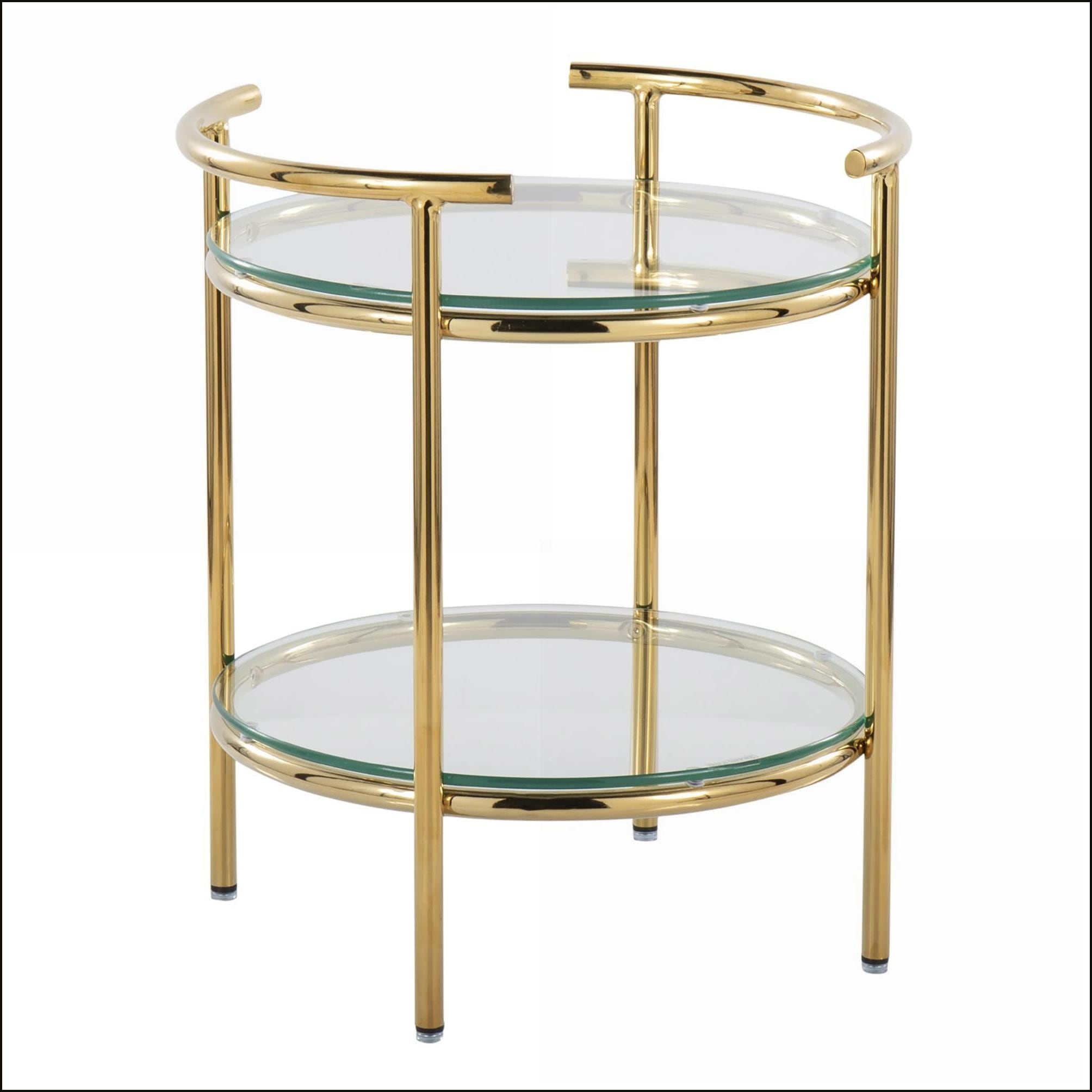 Watnature Art Deco Gold Metal Coffee Table with Clear Glass Tops Tiered ...