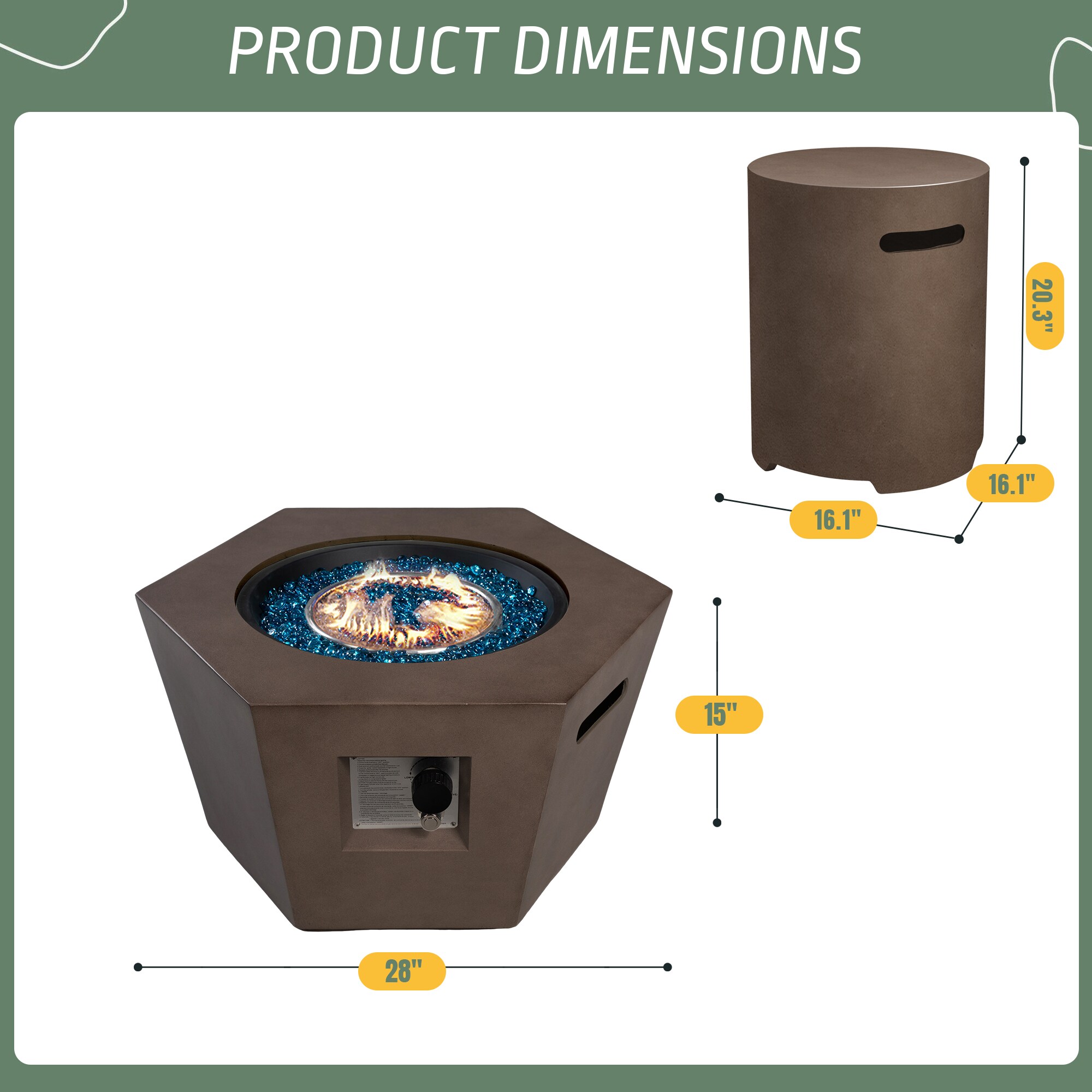 UPHA Hexagonal Fire Pits 28-in W Dark Brown Magnesium Oxide Oval ...