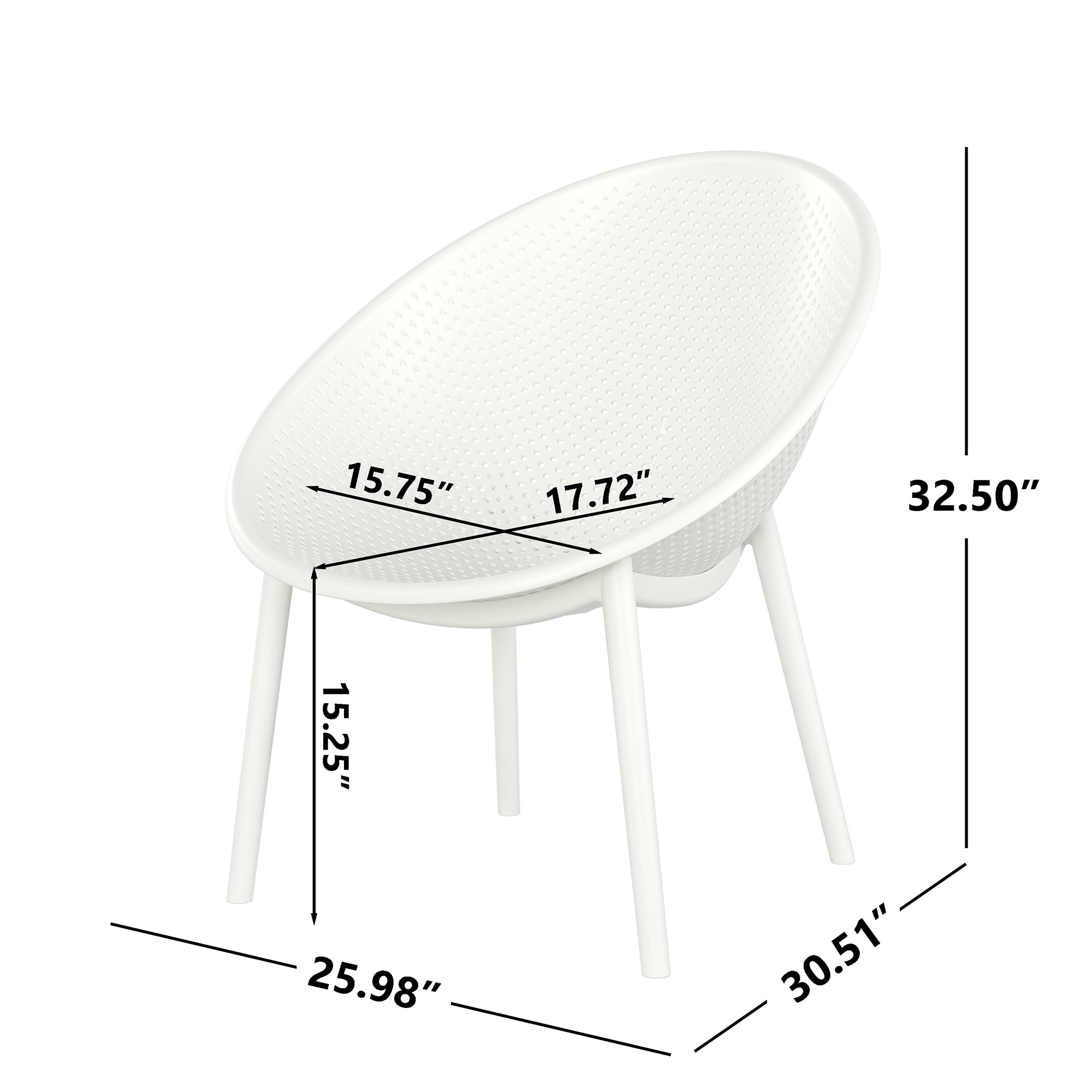 Bybafun Set of 2 White Polyethylene Frame Stationary Conversation Chair ...