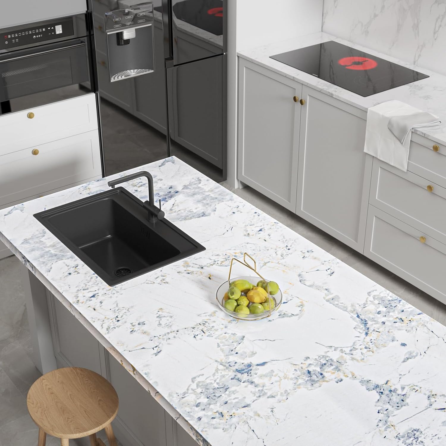 VEELIKE VEELIKE Spruce White Marble Contact Paper for Countertops Peel ...