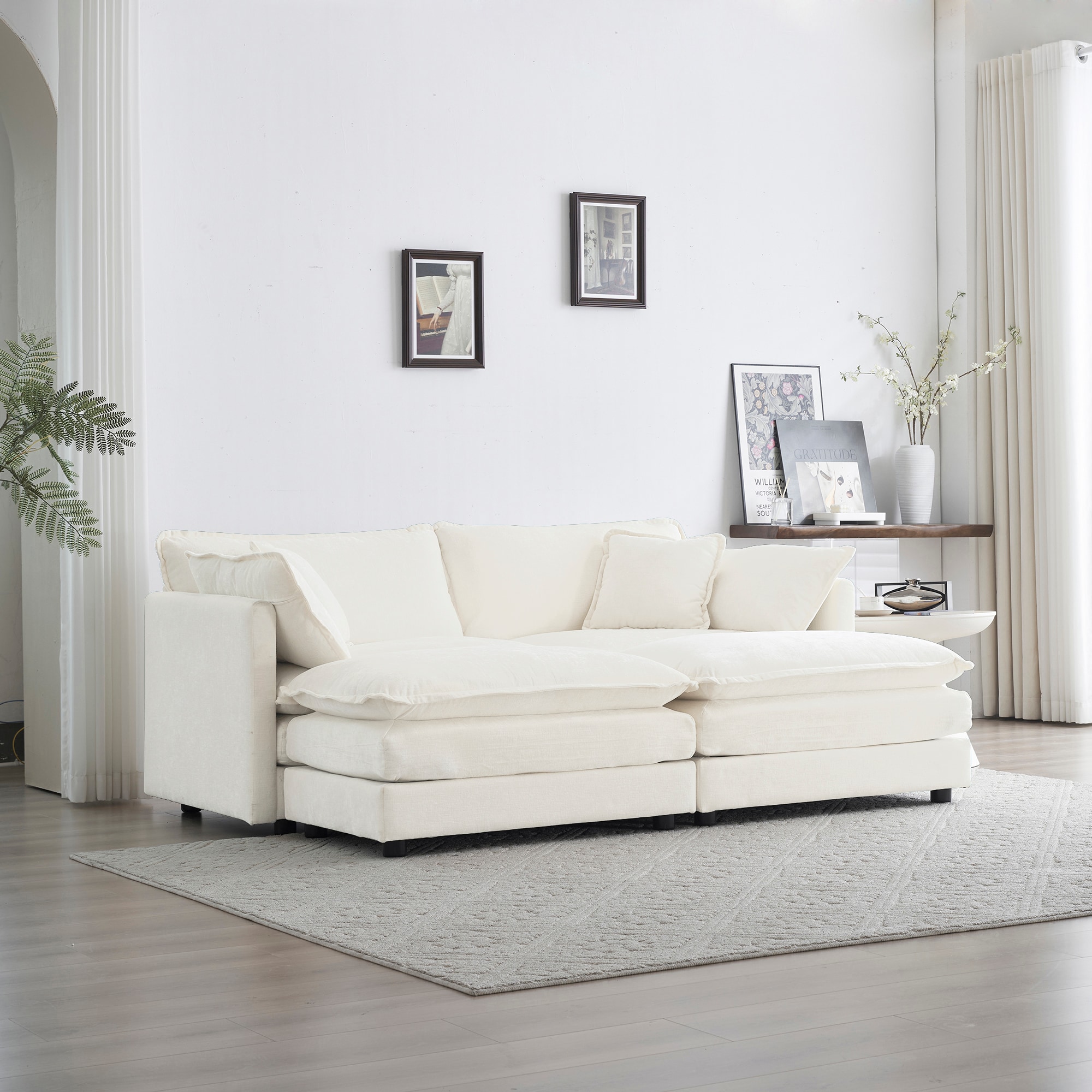 LOVMOR U Shape 2 Seat Modular Sectional Sofa Chenille White Couch with ...