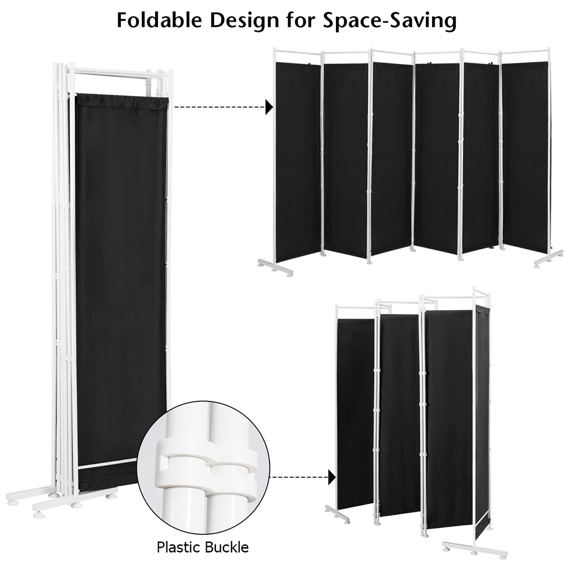 Costway 6-Panel Black Polypropylene Folding Contemporary/Modern Style ...