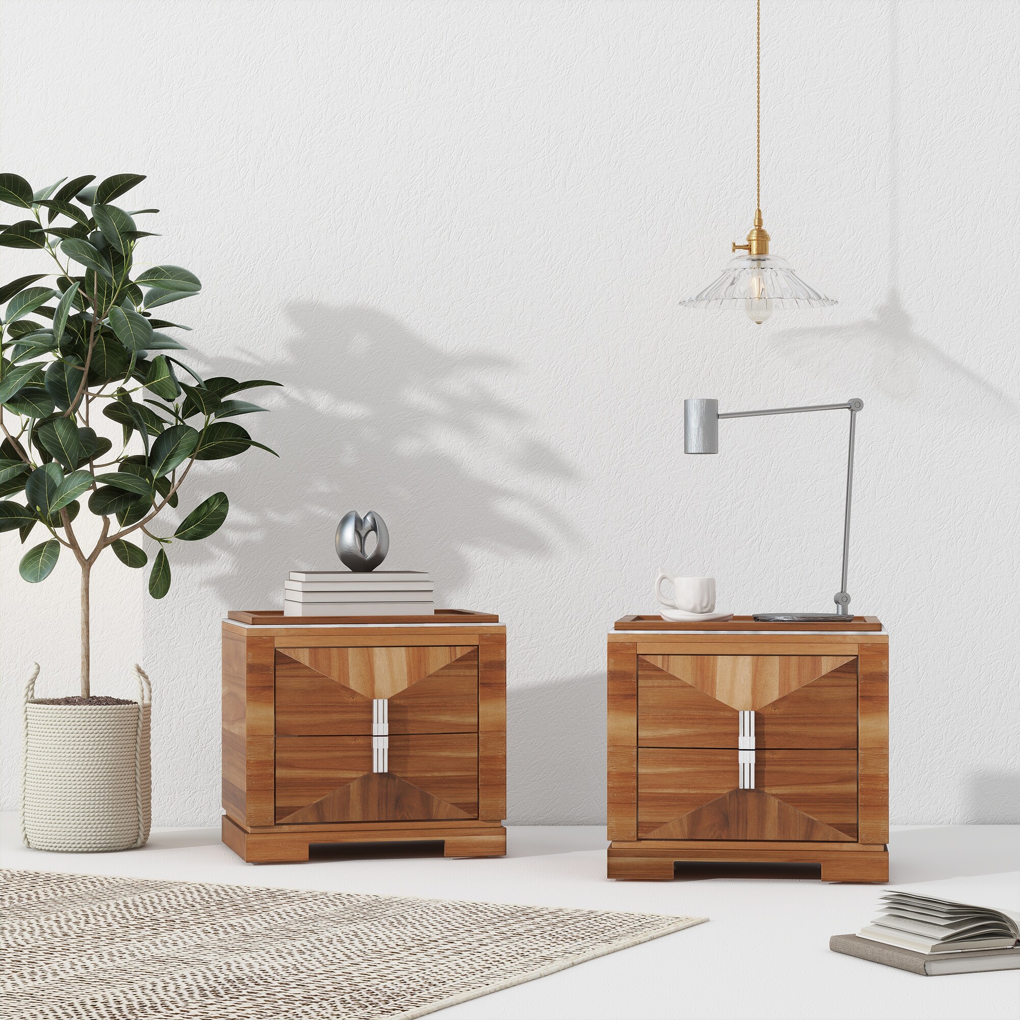 ModernLuxe Assembly Required Mid-Century Modern Nightstand 2 Drawers ...