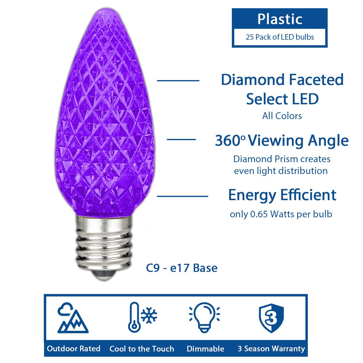 Novelty Lights 25PK Purple C9 LED Faceted Christmas Light Replacement ...
