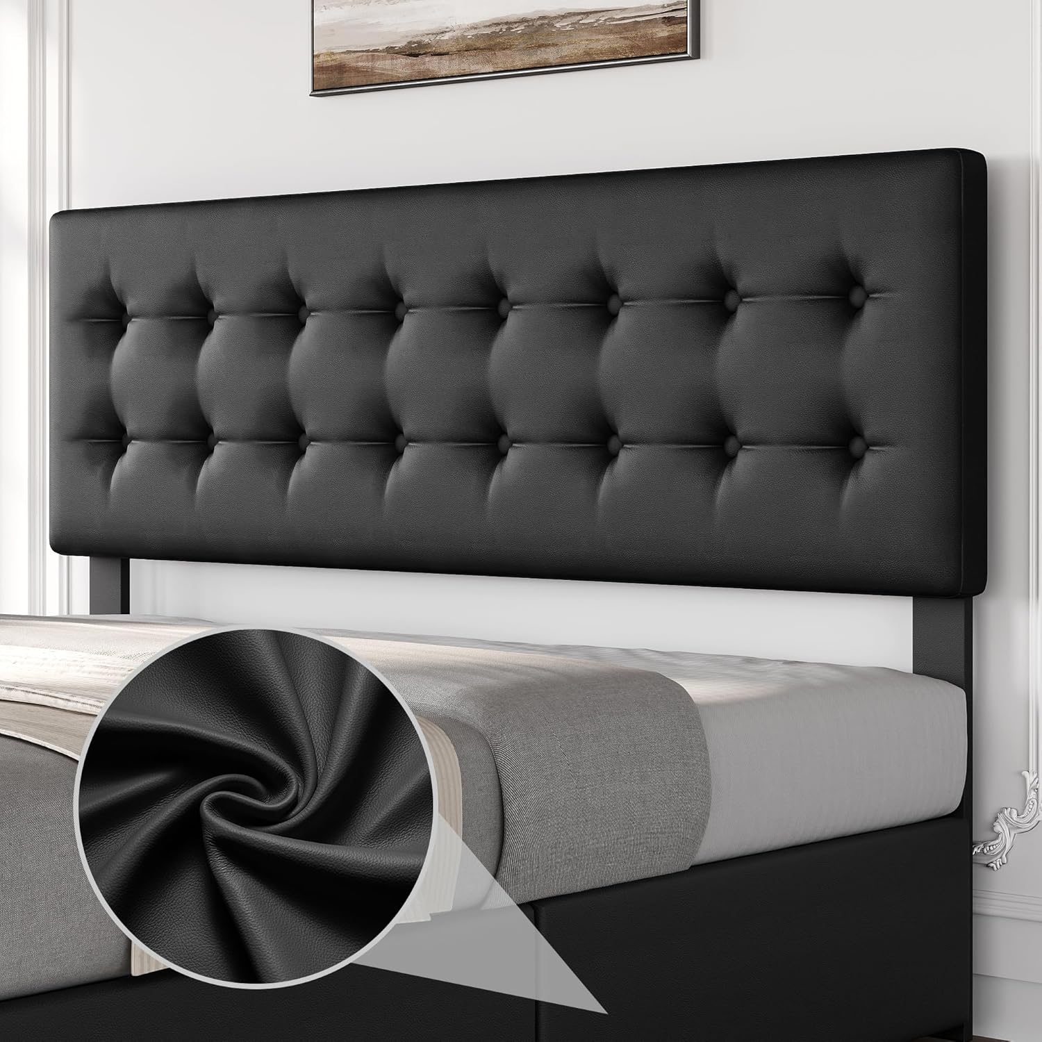 GarveeLife King Bed Frame with 4 Storage Drawers/ Faux Leather ...