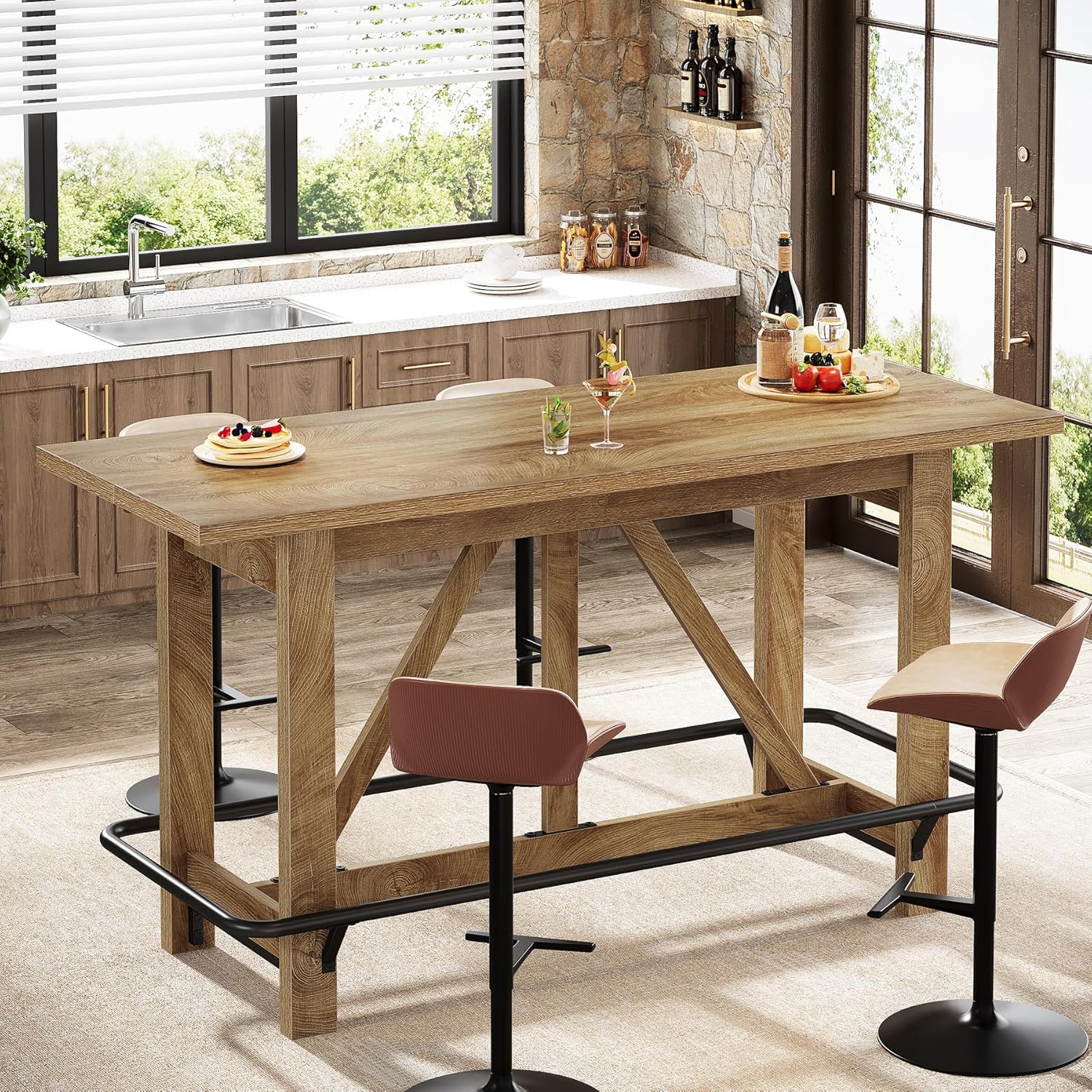 Tribesigns 63 Bar Table Long Counter Height Pub Dining Table with ...