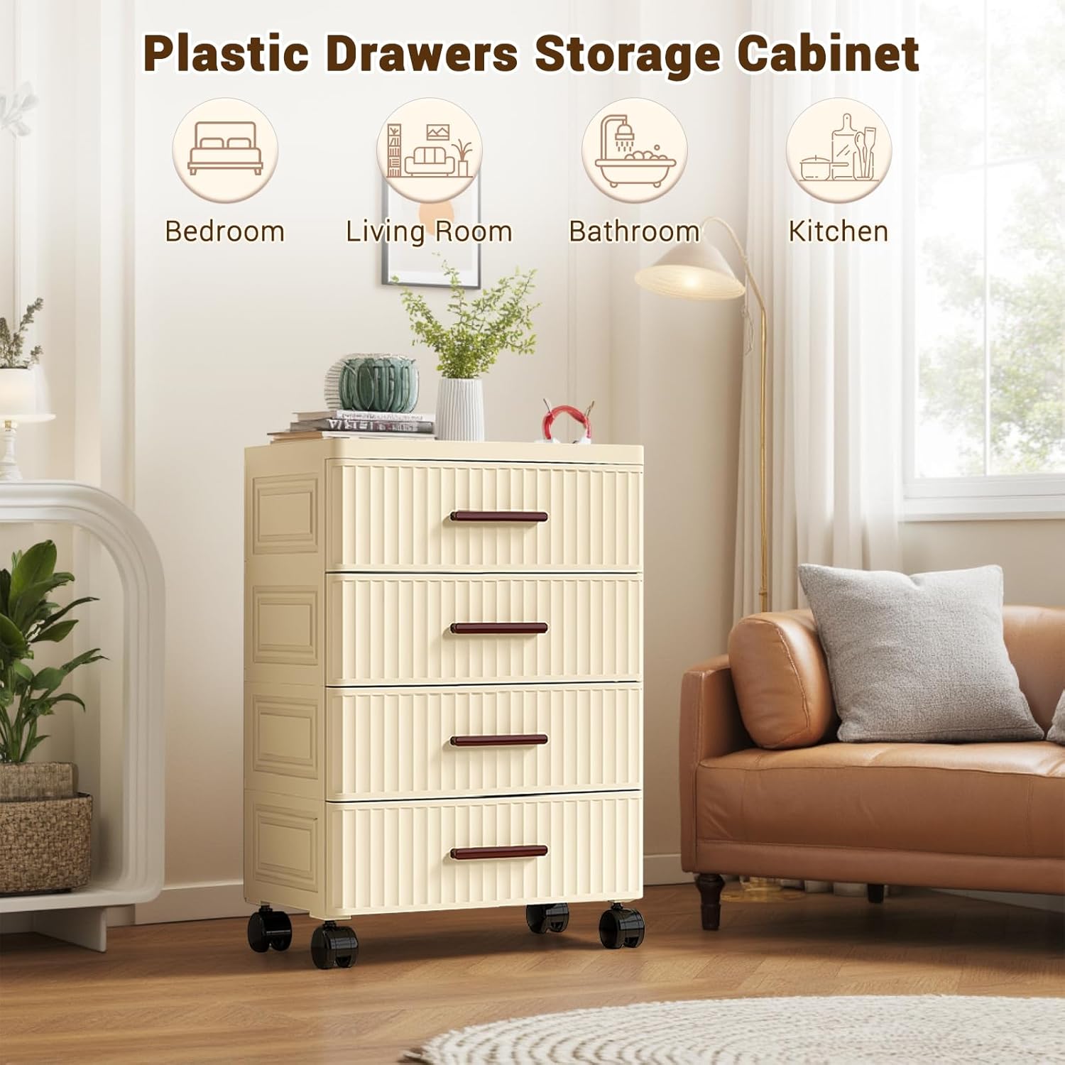 Garvee 4 Tiers Plastic Drawer Storage On Wheels Storage Chest of ...