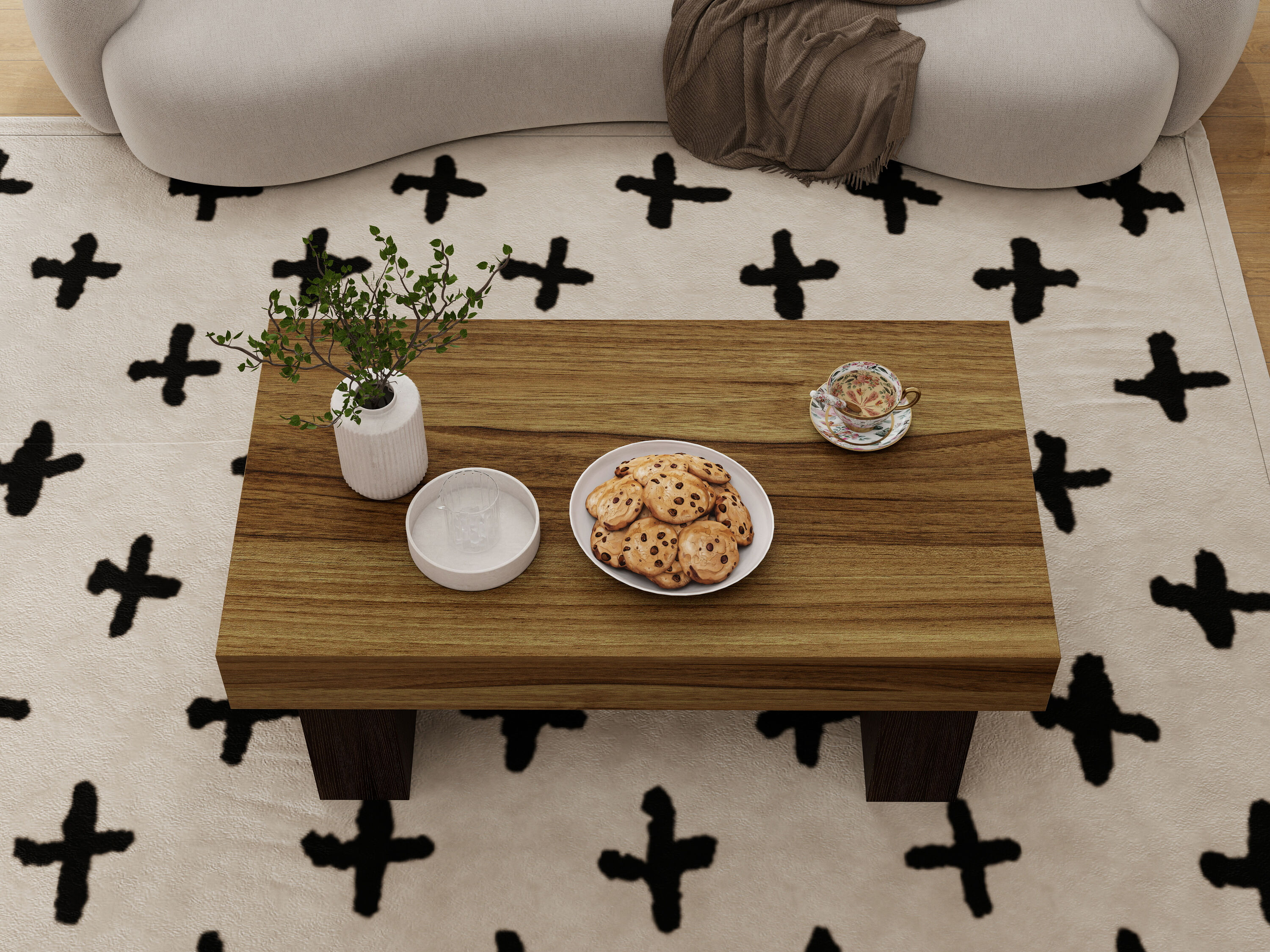 LOVMOR 42 Inch Wood Rectangular Coffee Table All MDF Farmhouse Accent ...