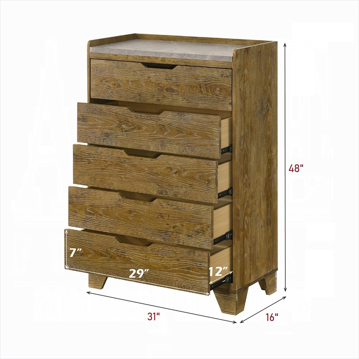 SUNCREAT 48-Inch Tall 5-Drawer Bachelor s Chest in Classic Brown ...