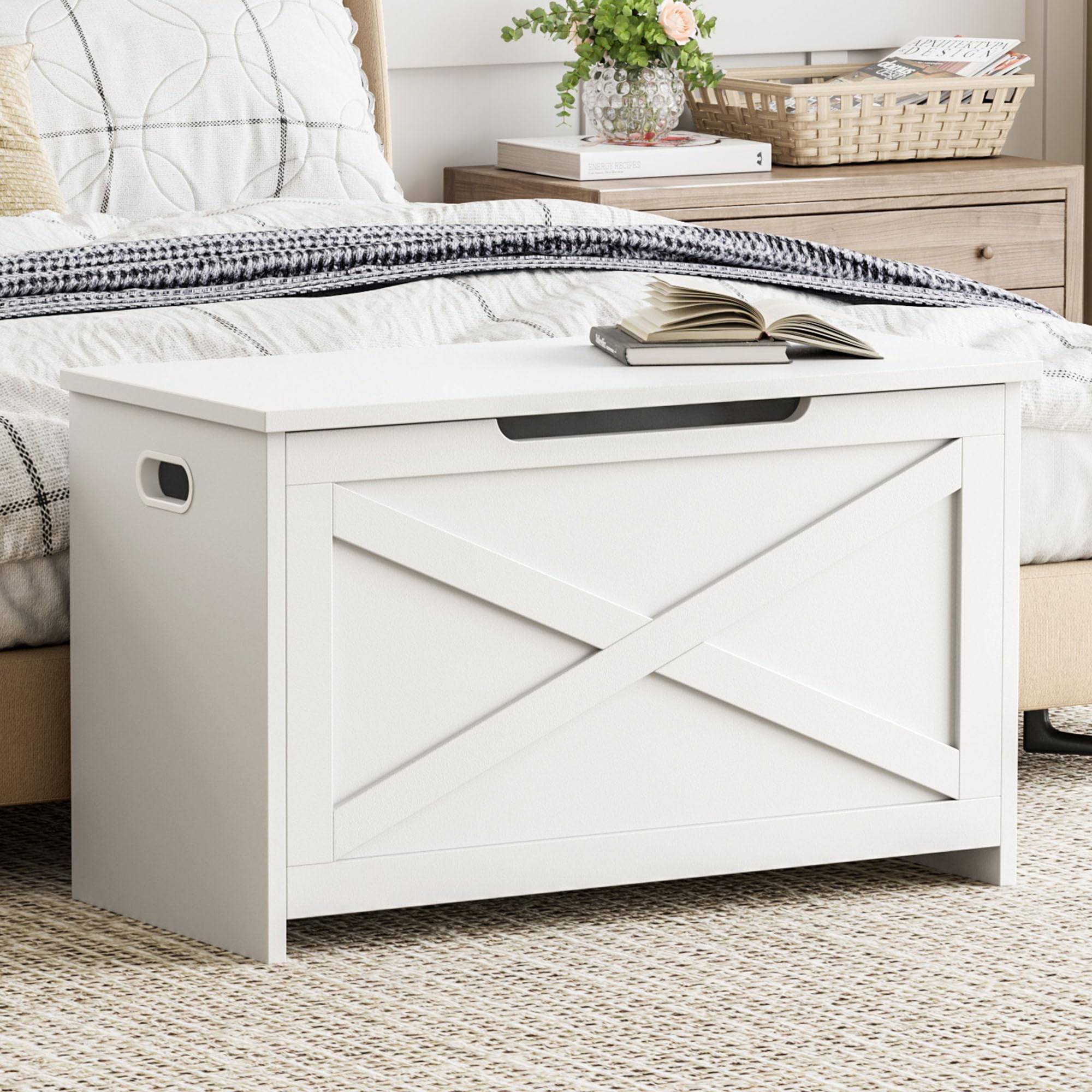 GarveeLife Wooden Storage Chest 30Inch x16Inch x18Inch Safety Hinge Toy ...