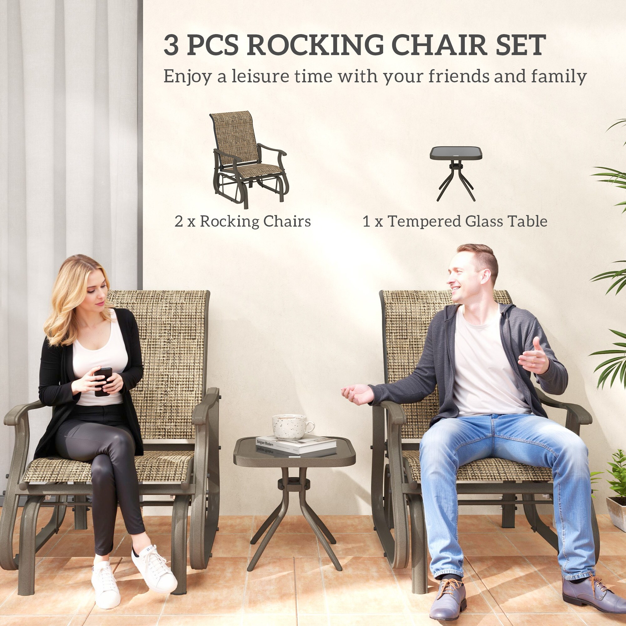 Outsunny 3Piece Outdoor Gliders Set Bistro Set with Steel Frame ...