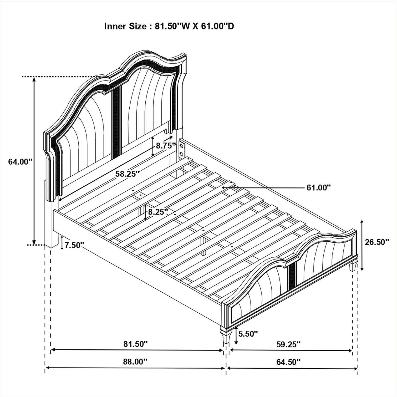 Watnature Solid Wood and MDF Queen Platform Bed with LED Light and ...