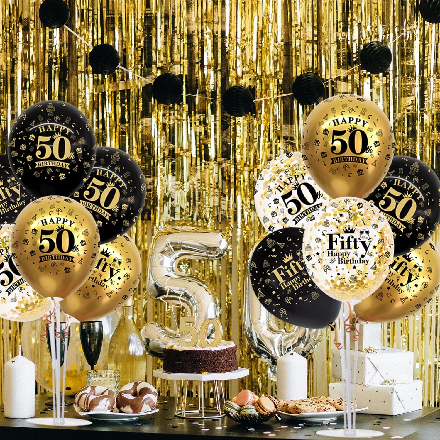 MaseiKar 4 Set Black Gold 50th Balloon Stand Kit for Birthday ...