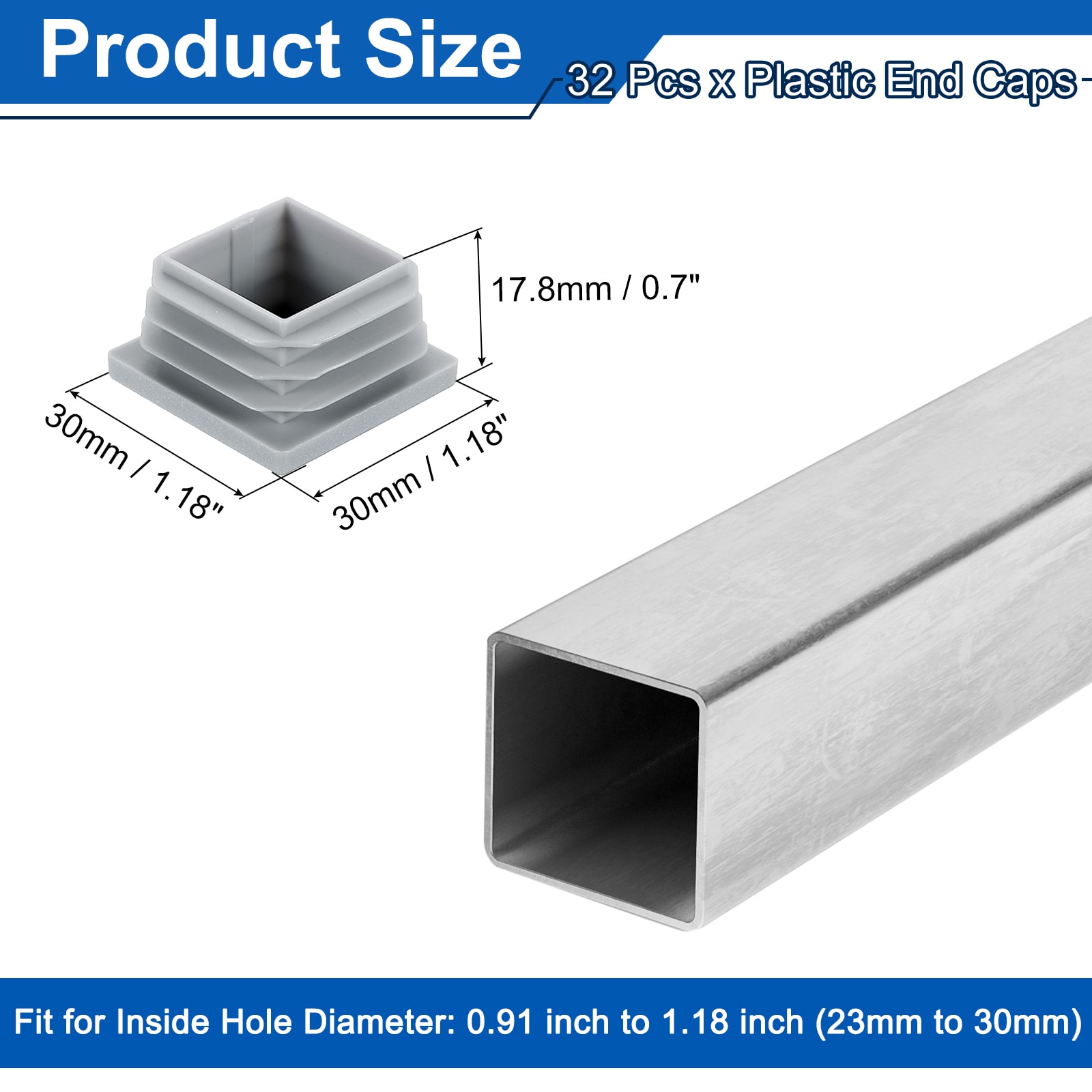 Unique Bargains 1 3/16 Inch 30mm Square Tubing End Caps 32pcs Plastic ...