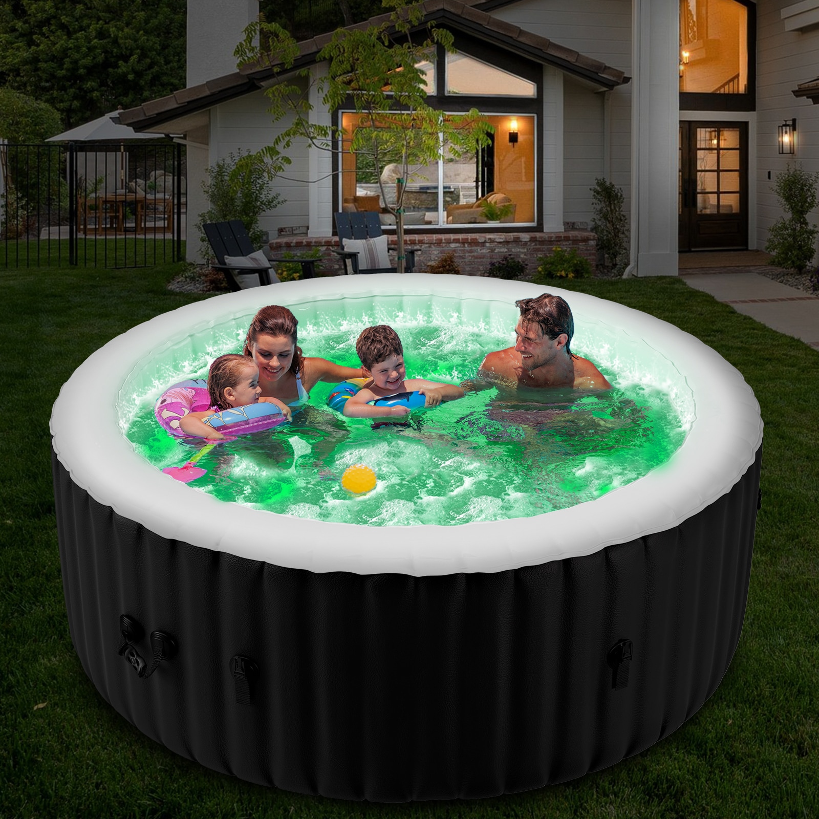 DOCRED Inflatable Hot Tub with LED Lights 2-4 Person Round Portable Spa ...