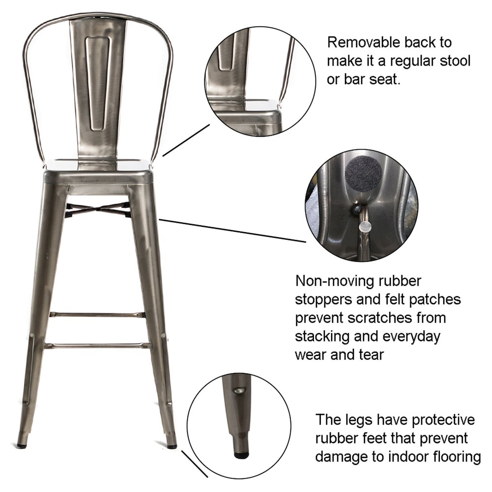 CSP Commerical Seating Products Oscar Gun Metal Dining Bar Stool Chairs ...