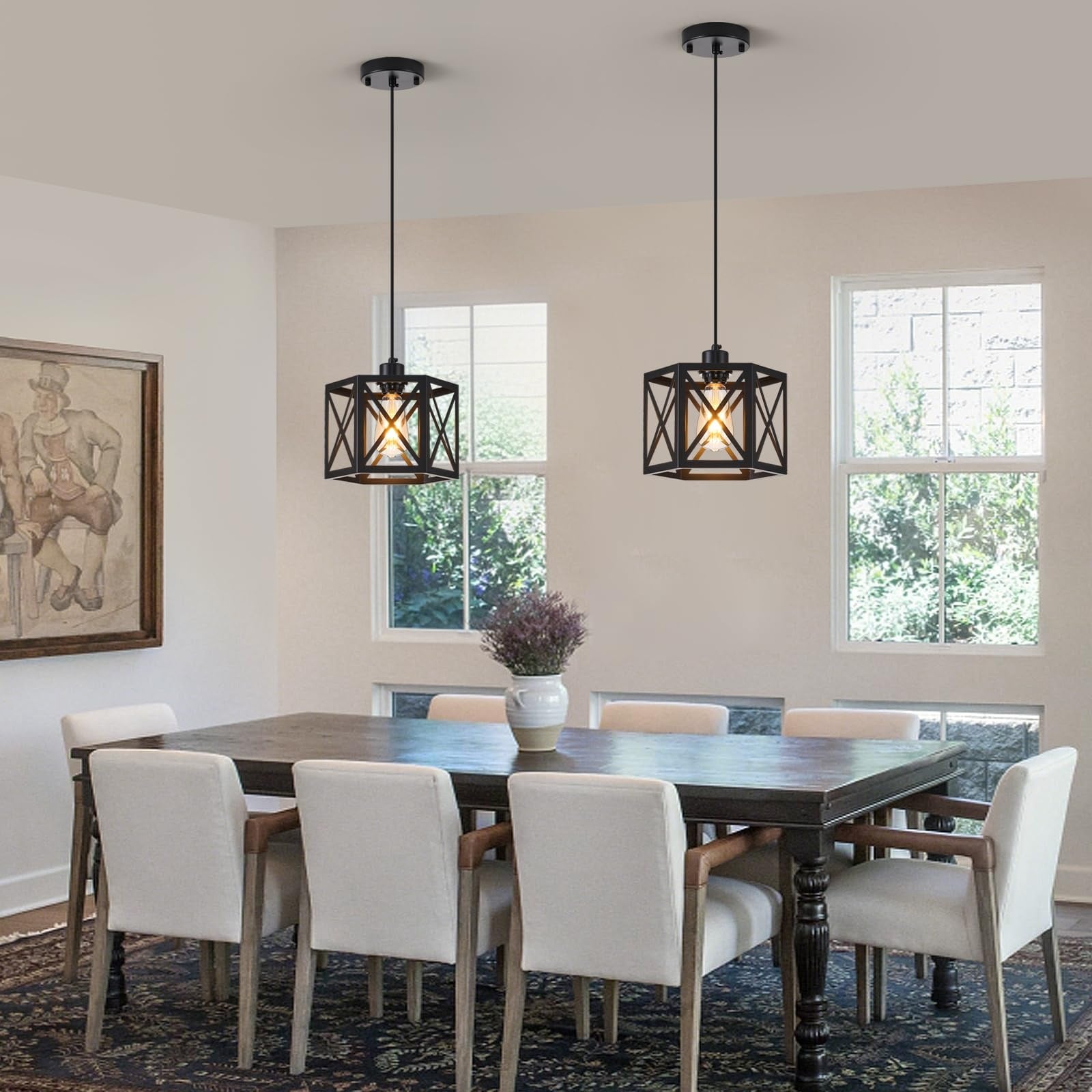 Lukvuzo 2 Pack Modern Farmhouse Pendant Light Matte Black Hexagonal ...